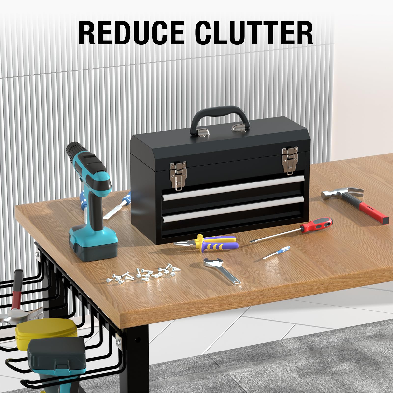 UNITEDPOWER Portable Metal Tool Box,2-Drawer Steel Organization Micro Tool Chest for Household, Warehouse, Repair Shop, Black