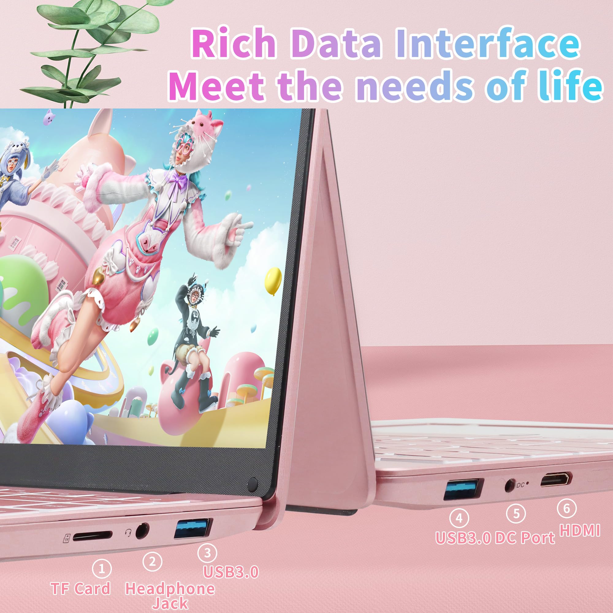 Rumtuk 【Win 11 Pro/Office 2019】4K Laptop 14'' Narrow Bezel UHD (3840x2160) IPS Display,Celeron N5095 CPU,16GB RAM,256GB SSD,Color Backlit KB,Fingerprint Reader,WIFI,Bluetooth,HDMI,Rose Gold(16G+256G)