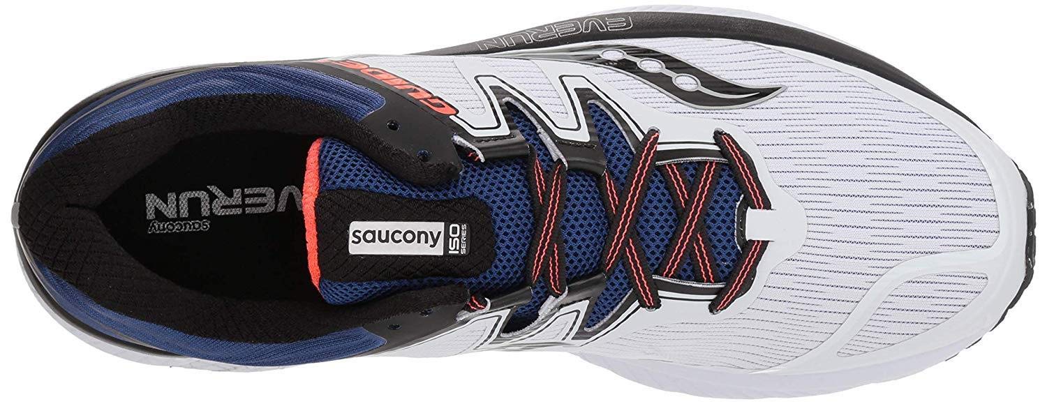 Saucony Men's Guide ISO Sneaker, White/Blue/Vizi Red, 125 M US