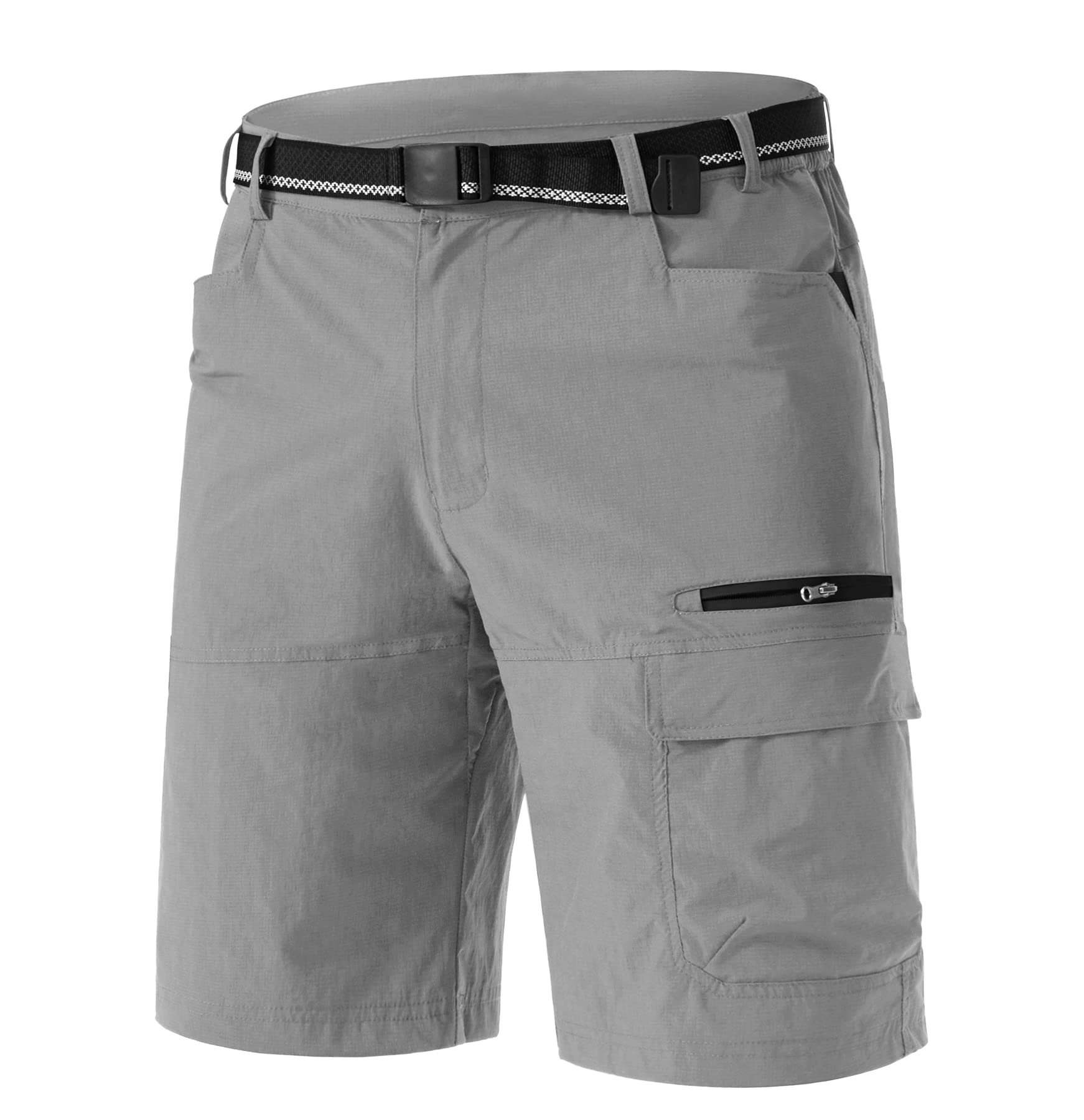 TACVASEN Mens Outdoor Hiking Shorts Summer Lightweight Quick Dry Casual Water Resistant Cargo Fishing Golf Shorts Light Grey, 34