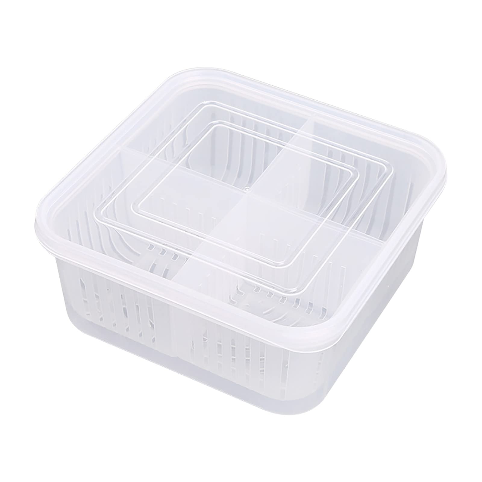 WOHSAO Storage Containers Square Handle Food Storage Organizer Boxes with Lids for Refrigerator, Food Storage Box, Food Storage Containers with Lids, Four-Grid Containers for Ginger Slice