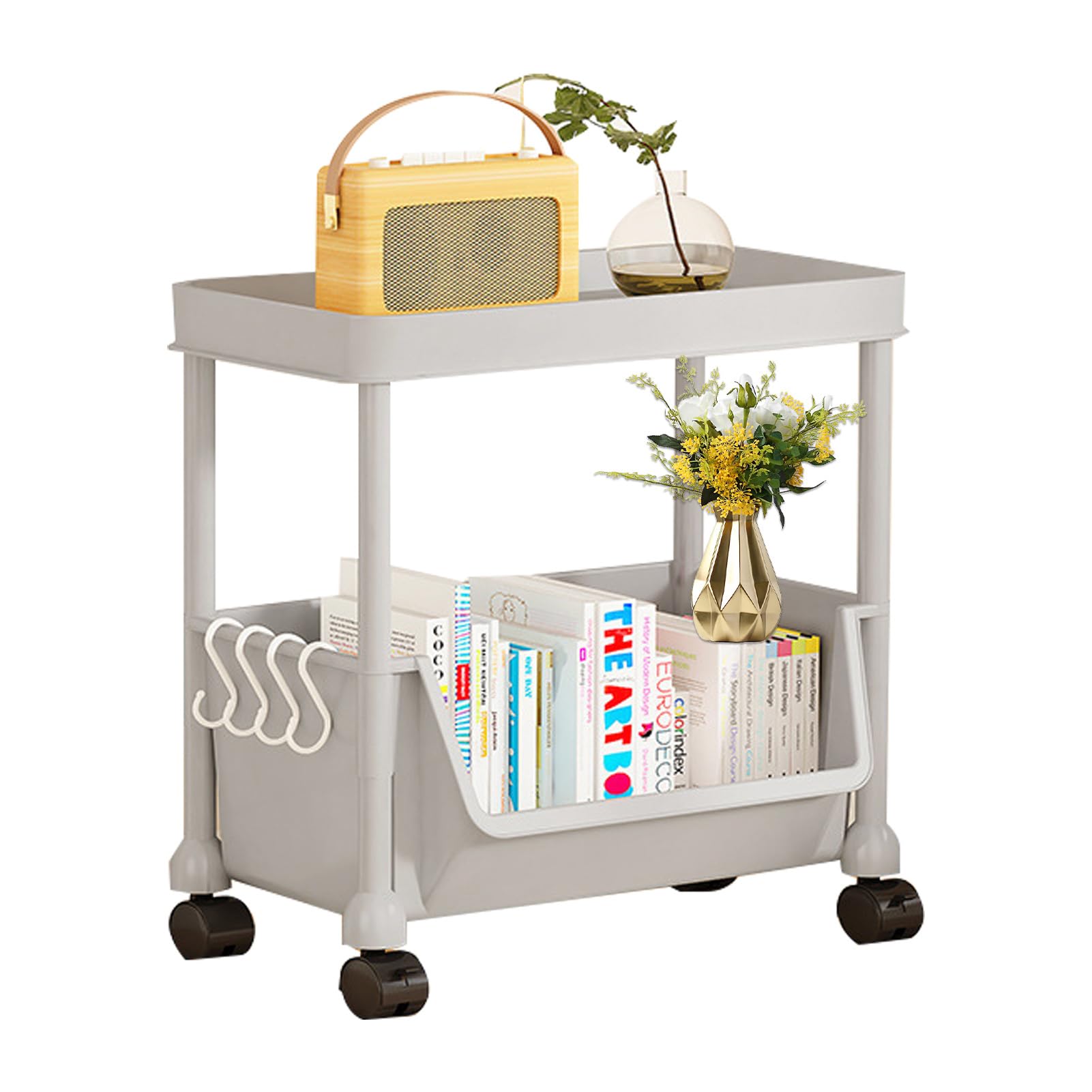 TESAY Rolling Book Cart, 44x35x26.5cm Bookshelf Cart, Adjustable Mobile Bookshelf, Multi-Functional Rolling Bookcase, Portable Book Trolley Book Shelfs Storage Organizer Shelf for Kitchen Supplies