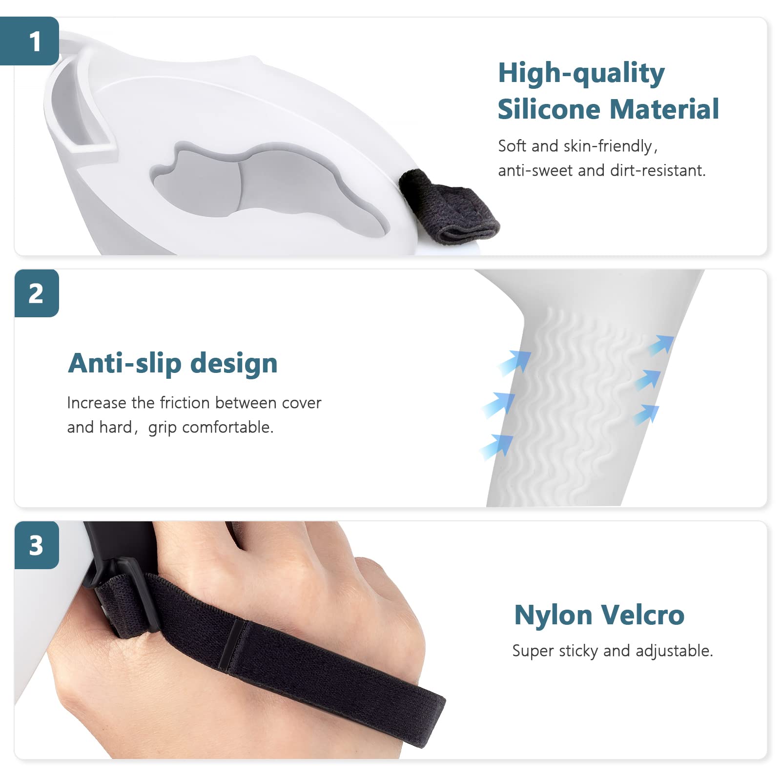 Touch Controller Grip Cover Compatible with Oculus/Meta Quest 2, Silicone Anti-Throw Grips Cover Protector with Adjustable Knuckle Strap, Quest 2 Anti-Sweat Anti-Fall Protective Handle Sleeve (White)
