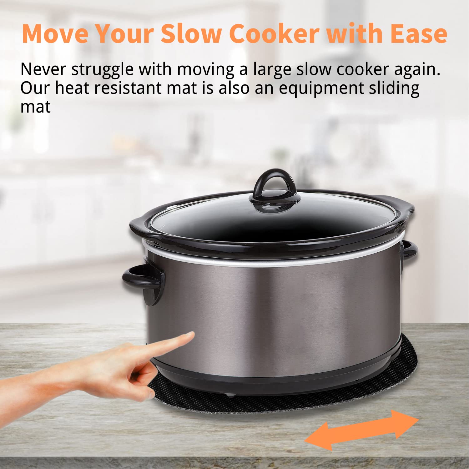 Slow Cooker Heat-Resistant Mat for 6-8 Quart, Compatible with Crock-Pot and so on Oval Slow Cooker, Oval Heat-Resistant Mat for Countertop protecting (black)