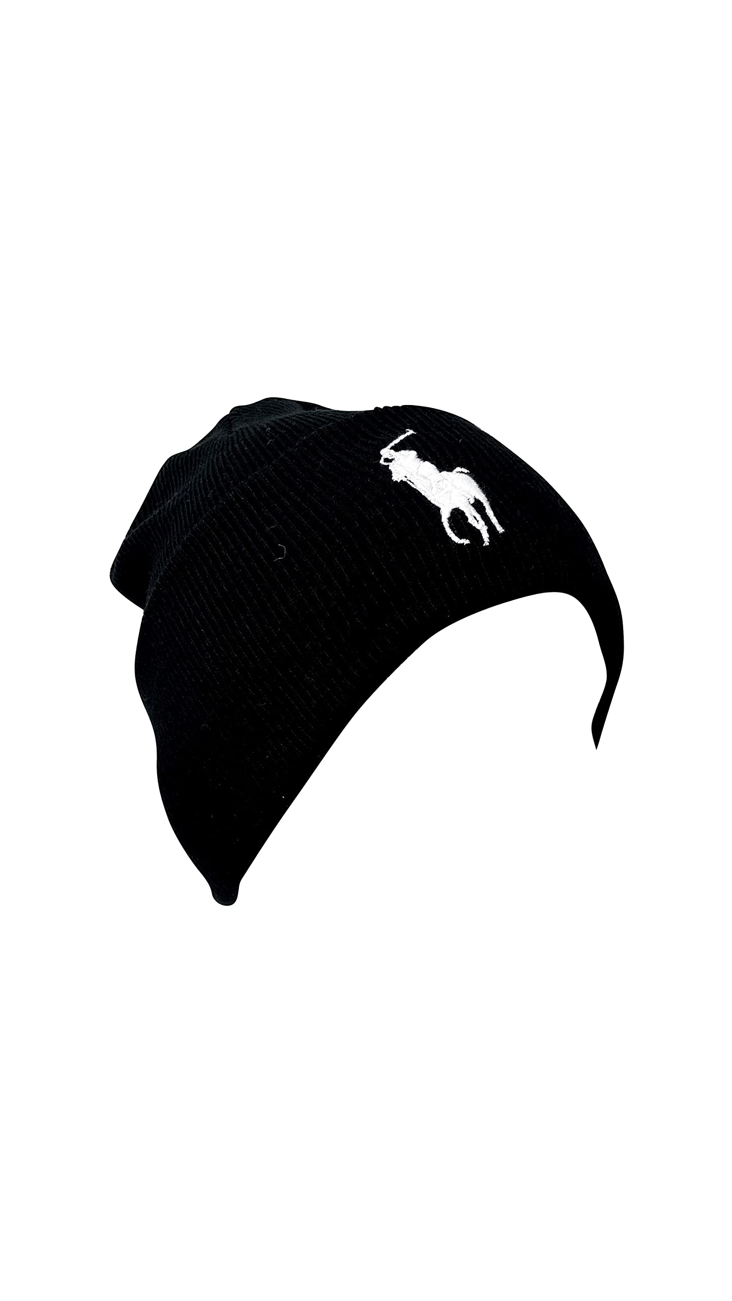 Polo Ralph Lauren Men's Big Pony Beanie Cap (One Size, Black/White Pony)