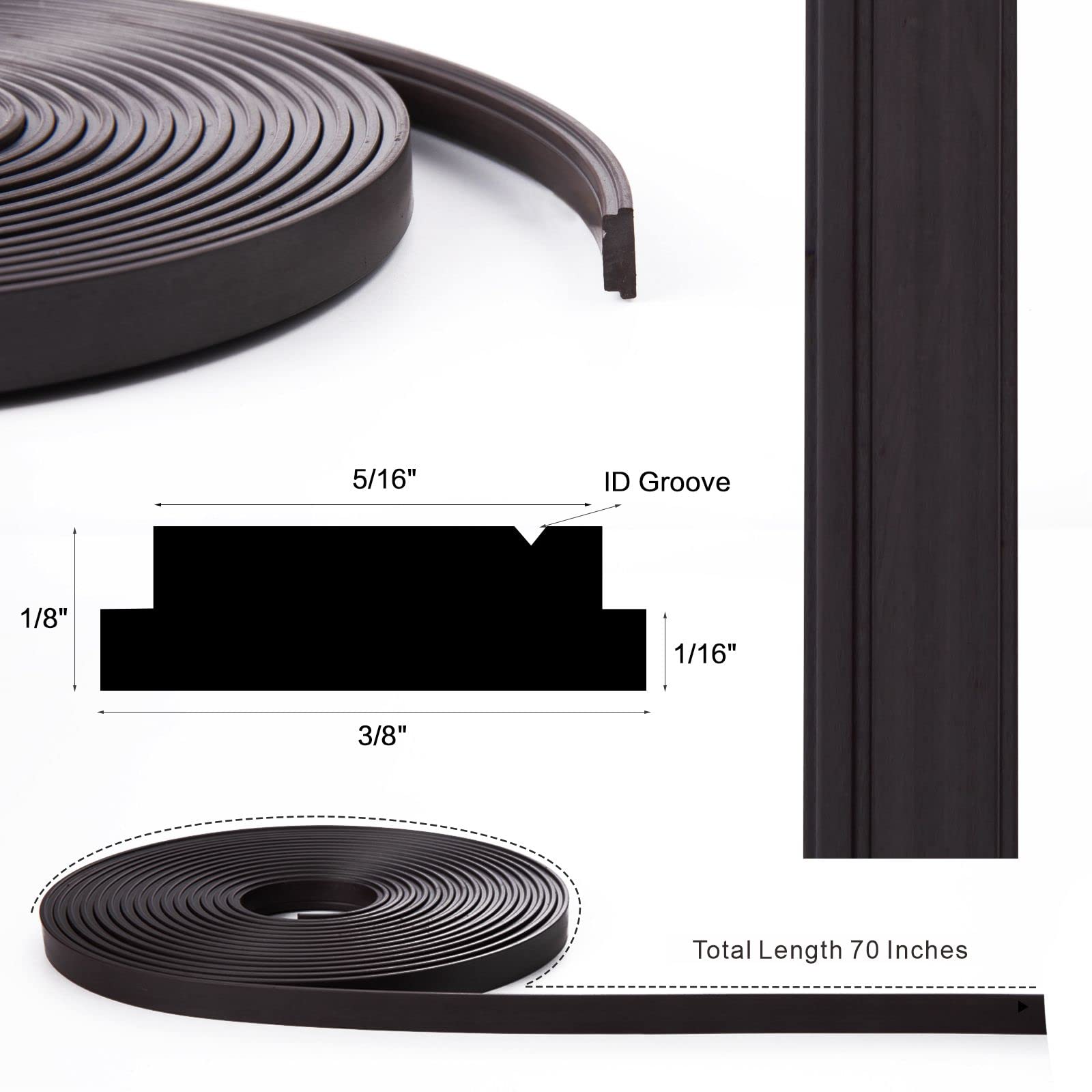 XFVFXZZ 70 Inches Shower Door Magnetic Strip Replacement Insert for Framed and Semi-Framed Swinging Glass Shower Doors with 3/8" Width