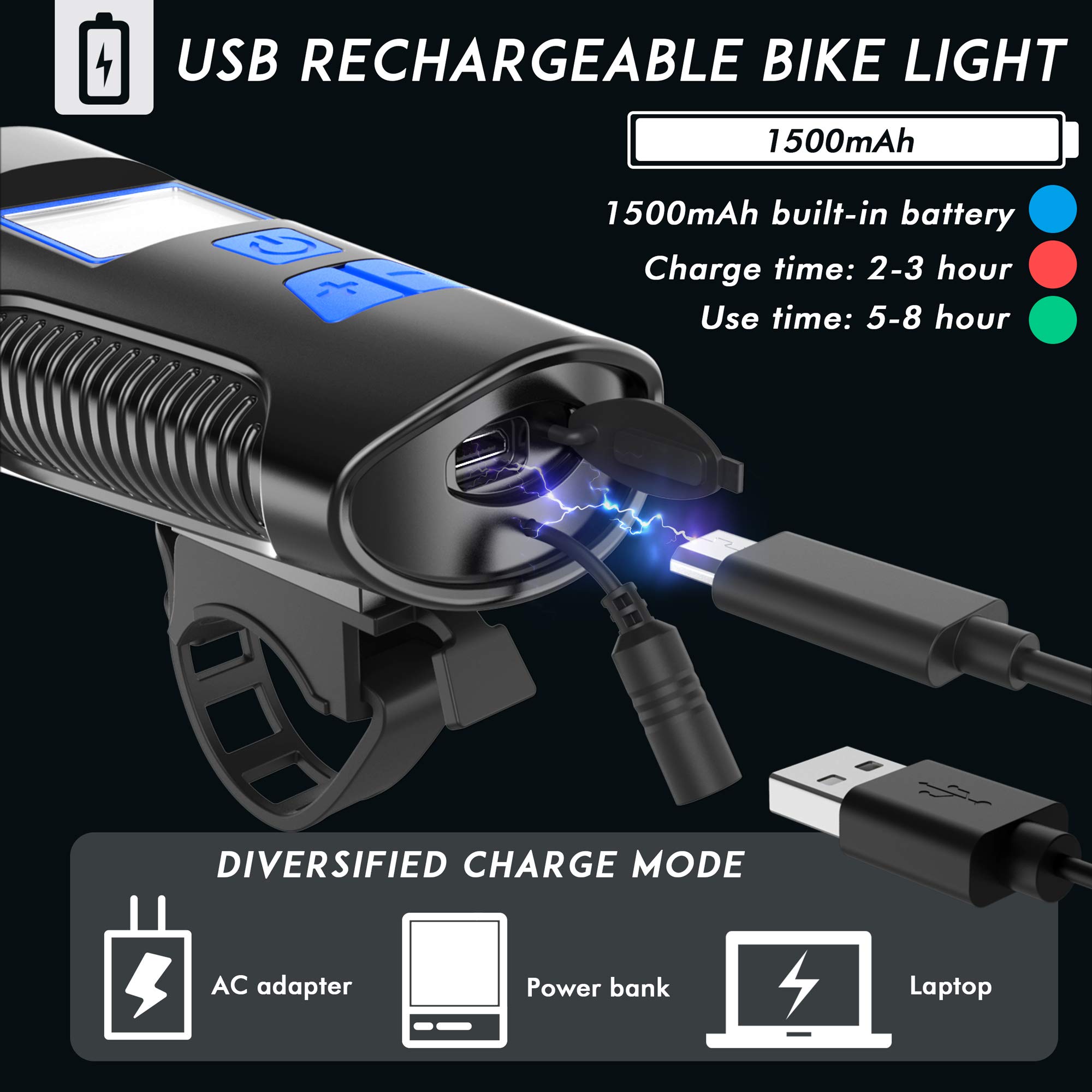 Tesecu LED Bike Light USB Rear Bicycle Light 800 Lumen Rechargeable Bike Tail Light and Front Light Set Cycle Headlight with Bicycle Speedometer Odometer Fits All Mountain & Road Bike