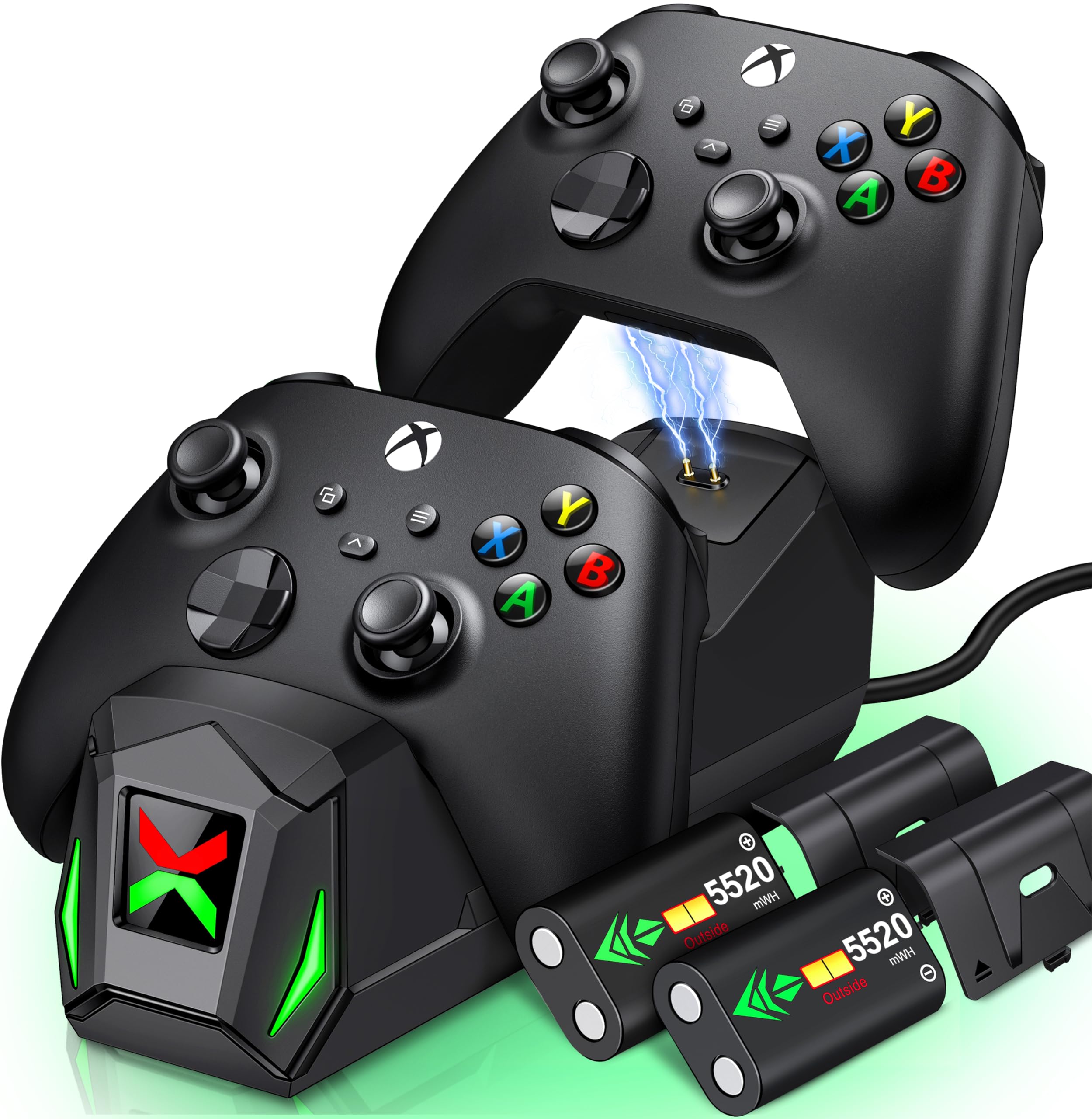 Rechargeable Xbox One Controller Battery Pack with Charger for Xbox Series X|S/Xbox One/S/X/Elite, Electrodeless Battery Charging Station with 4x2600mAh Batteries for Xbox One/S/X/Elite Controllers
