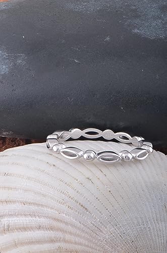 SILVERCLOSEOUT Rhodium Plated Sterling Silver Womens Dainty Stacking Bead Bar Band perfect for Ladies - Size 8