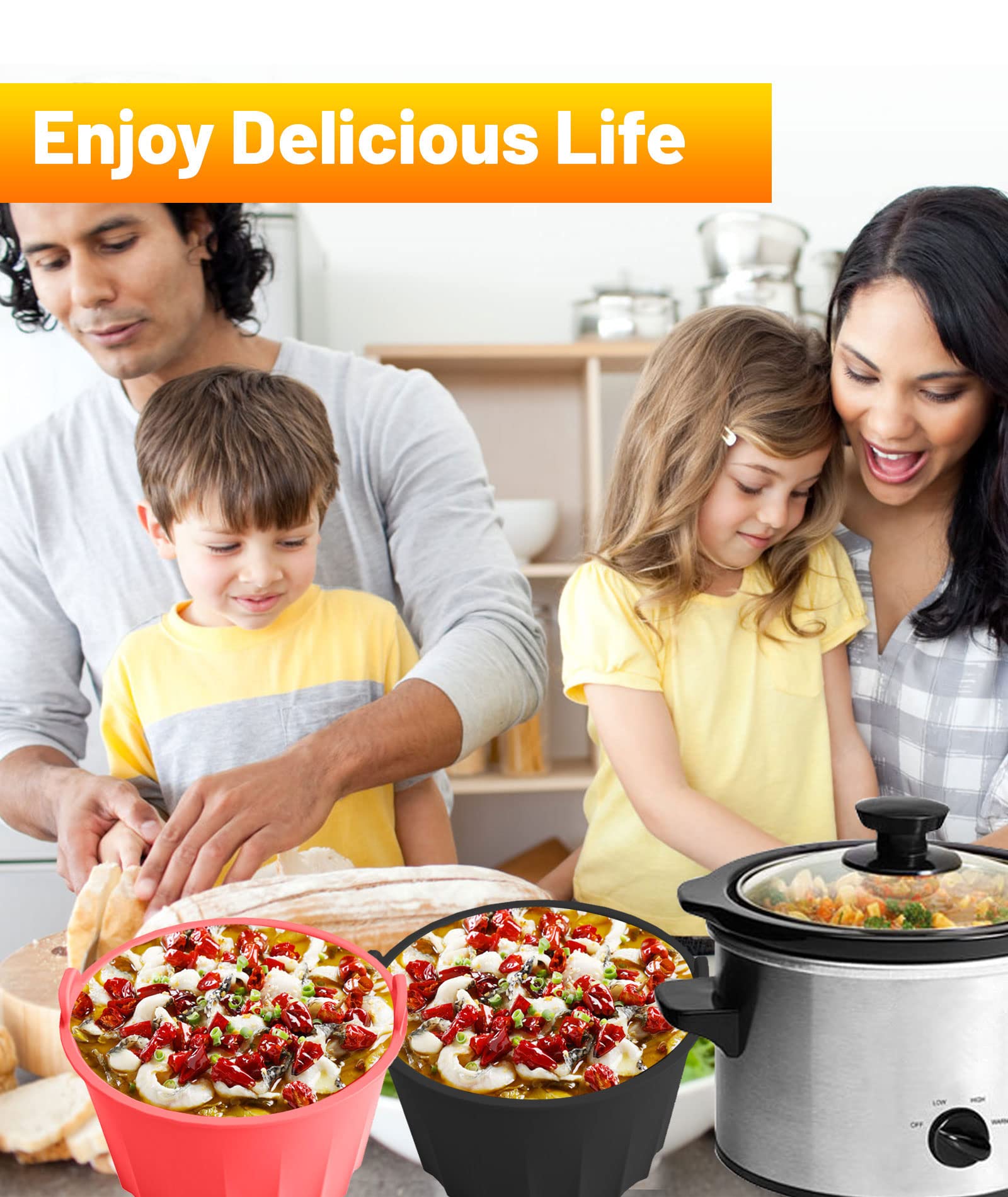 Slow Cooker Liners, 2pcs Reusable Round Cooking Liner Leak-proof Silicone Slow Cooker Liner fit 5-6 Quart Oval Slow Cooker