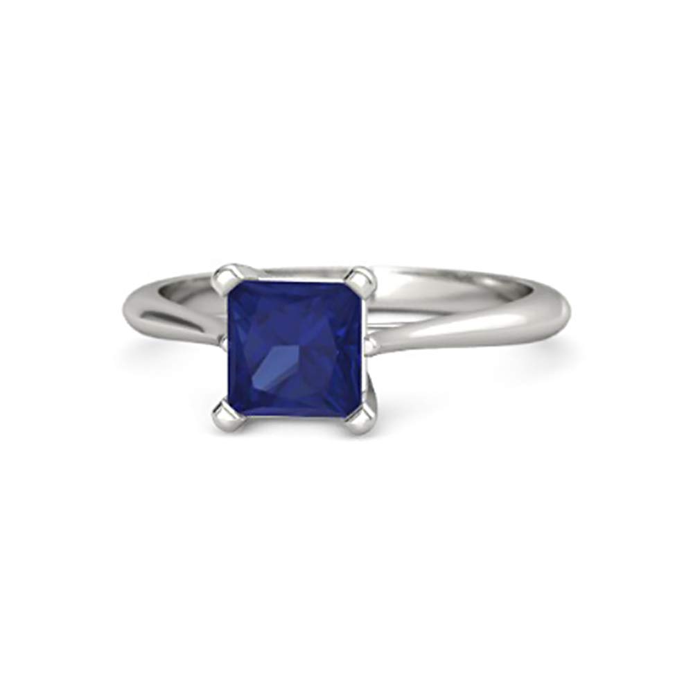 SVC-JEWELS Beautiful Wedding Engagement Solitaire Ring-18K White Gold Over Sterling Silver Created Princess Cut Blue Sapphire Ring For Women