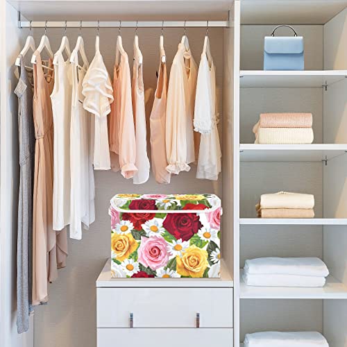 xigua Rose Storage Basket with Lids,Large Collapsible Storage Cube Bin for Bedroom,Shelves,Closet,Home,Office 16.5 * 12.6 * 11.8 In