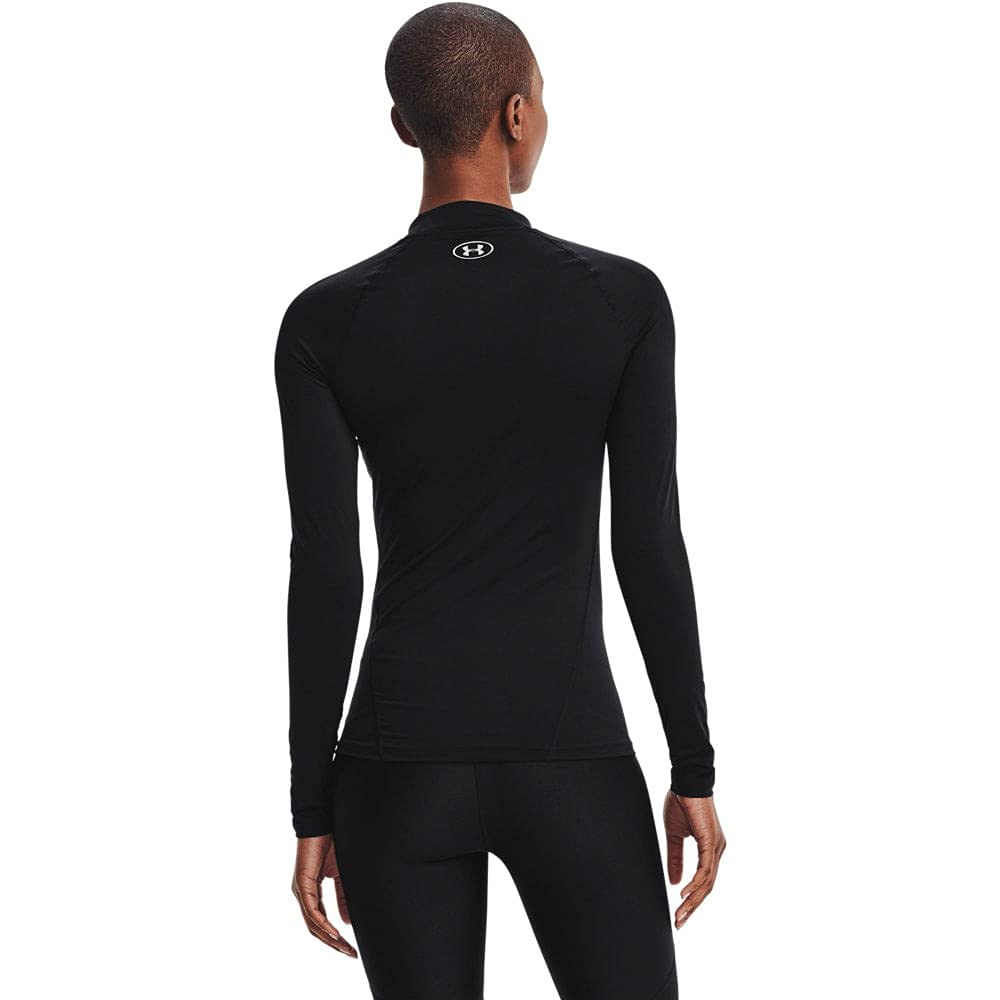 Under Armour Women's HeatGear Compression Long-Sleeve Mock T-Shirt, Black (001)/Metallic Silver, X-Large