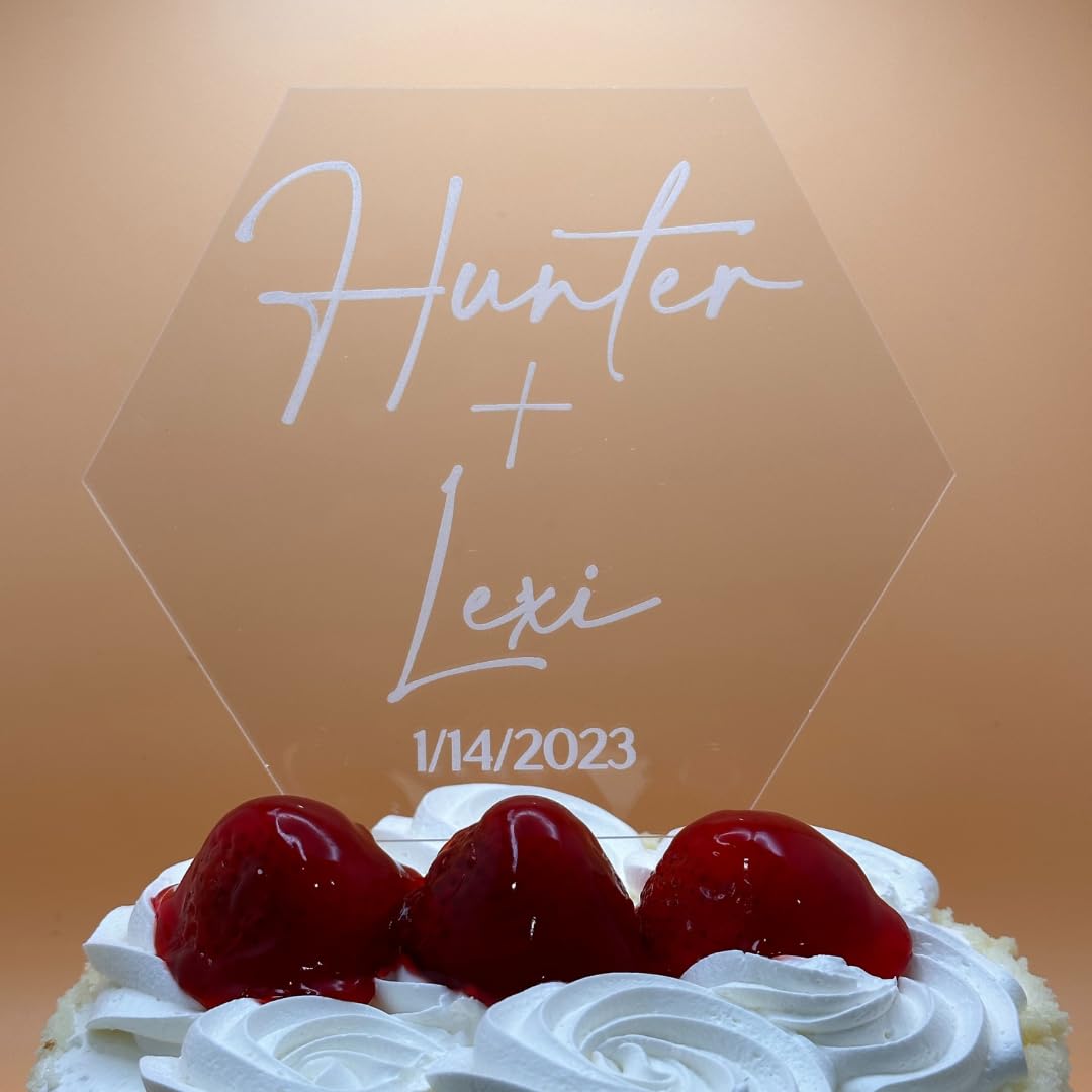 Shop Simply Perfect Acrylic Cake Topper, Custom Wedding Cake Topper, Personalized Acrylic Hexagon Cake Toppers for Anniversary, Engagement, Birthday, Shower Celebration- Made in USA (Design 2)