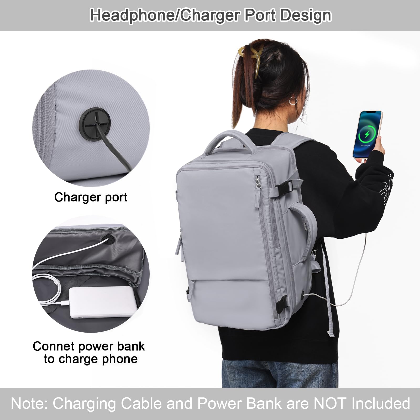Sinaliy Travel Backpack for Women Men, 40L Carry On Backpack, 17 Inch Laptop Backpack, Waterproof Backpack, College Bookbag, Laptop Backpack, Backpack for Women, as Person Item Flight Approved