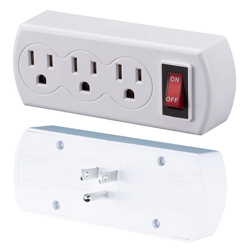 Topro23 Multi Outlet Wall Plug Grounded Triple Outlet Adapter with ON/OFF Switch 3 Prong ETL Listed 2 Pack White TP-SY610