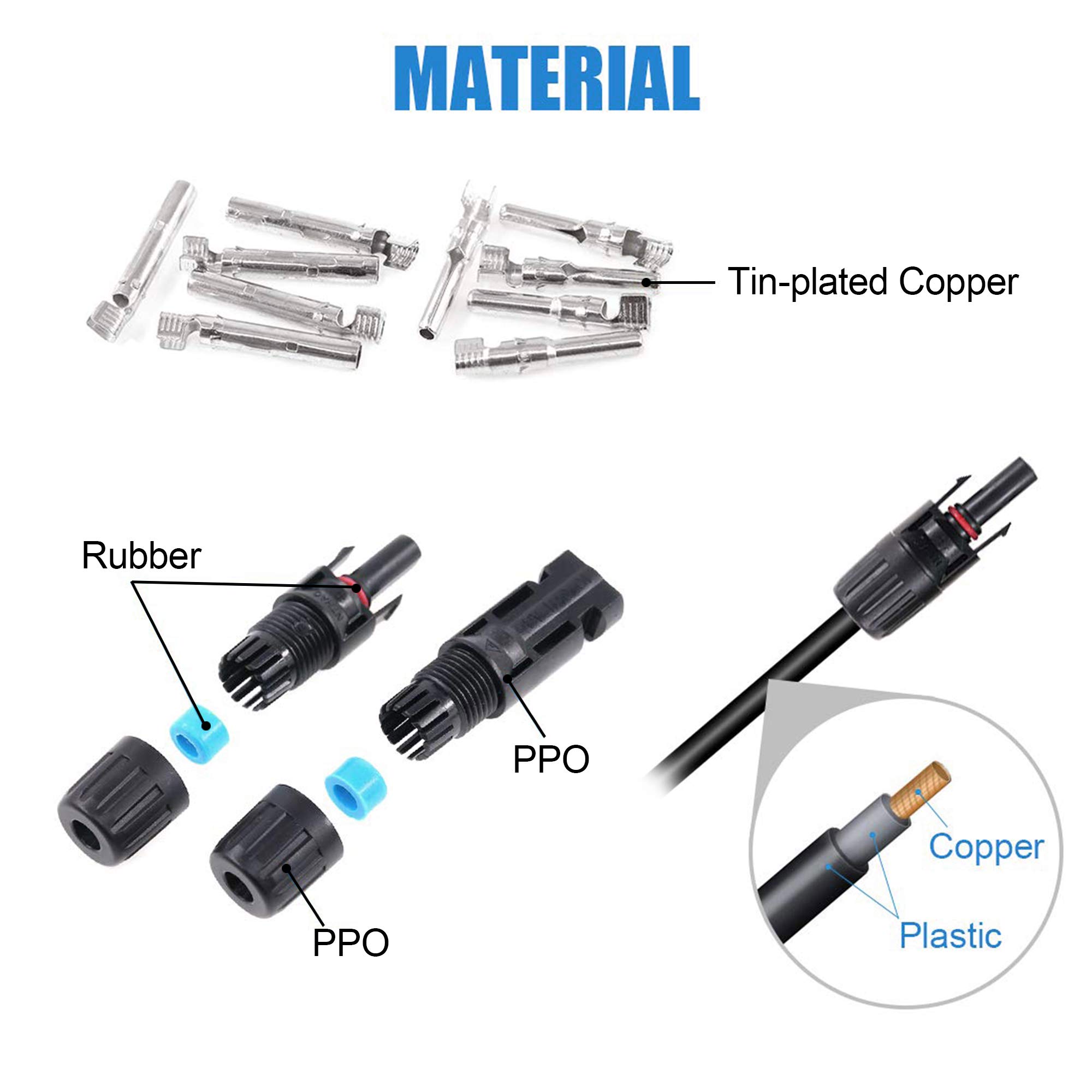 Ruikarhop Solar Connectors Y Branch 1 to 2 Parallel Adapter Cable Wire Plug Tool Kit for Solar Panel