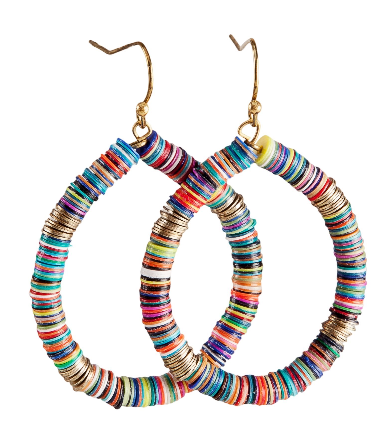 SPUNKYsoul Bohemian Multi-Colored Sequin Hoop Gold Disc Earrings for Women