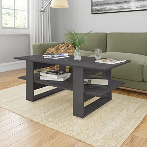 QJBSAVVA Coffee Table High Gloss Gray 43.3"x21.7"x16.5" Engineered Wood,Entrance Table Tray Tables Center Table Low Table Suitable for Meeting Rooms, Reception Rooms, Offices