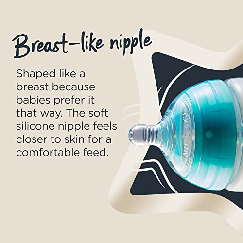 Tommee Tippee Anti-Colic Baby Bottles, Slow Flow Breast-Like Nipple and Unique Anti-Colic Venting System, 9oz, 3 Count, Purple Pandas