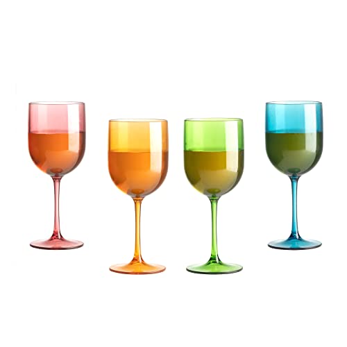 XKXKKE Unbreakable Acrylic Wine Glasses Set, Plastic Reusable 16 Ounces Colored Water Goblets, Large Capacity Shatterproof Long Stemmed Glassware High Clear Wedding Party Bar Drinking Cups Multicolor
