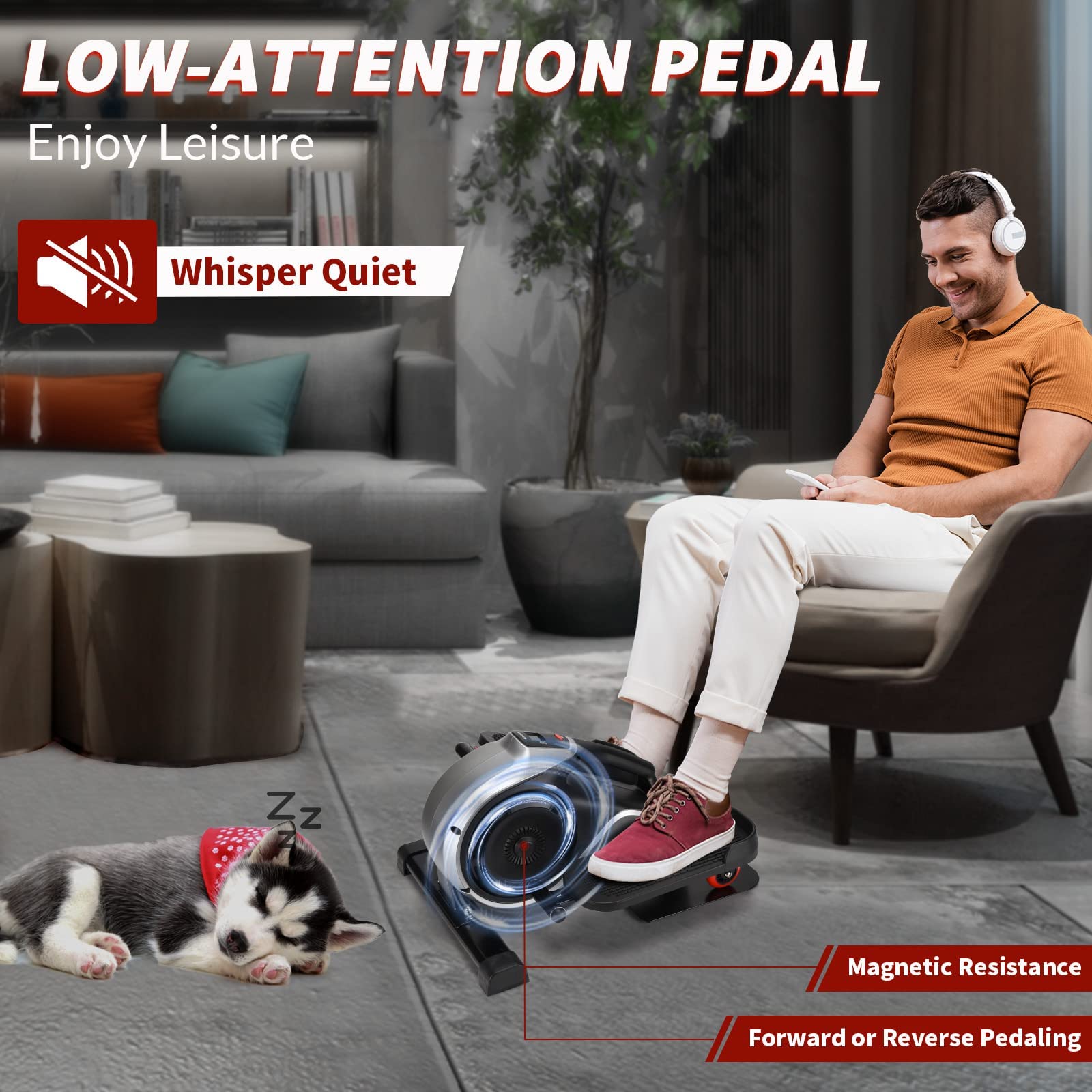 Under Desk Elliptical, SURSPORT Foot Pedal Exerciser, Mini Elliptical Machine Whisper Quiet Adjustable Smooth Magnetic Resistance with Non-Slip Pedals & Digital Monitor