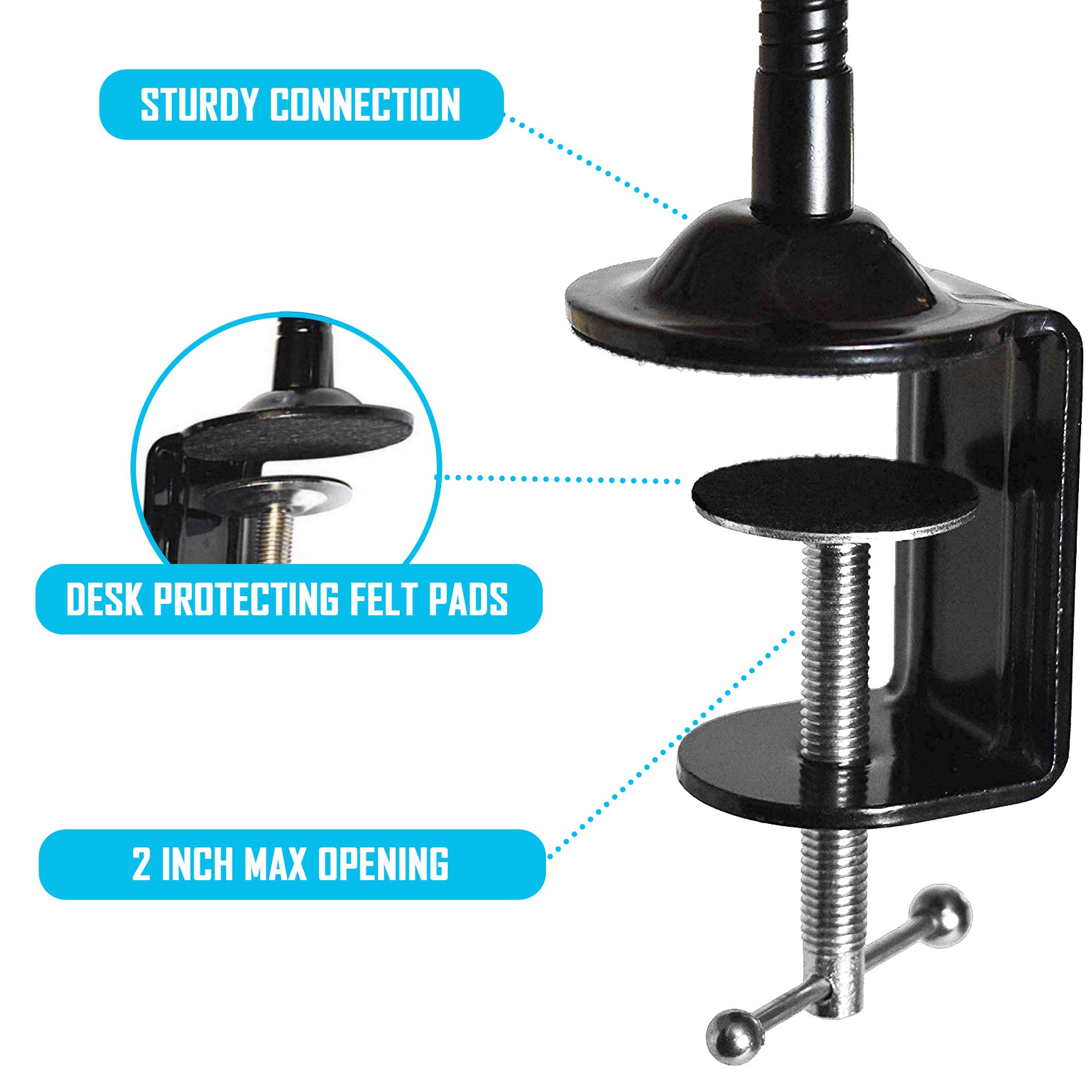SpinTech Flexible Gooseneck Microphone Stand with Desk Clamp for Radio Broadcasting Studio, Live Broadcast Equipment, TV Stations (13, Clamp)