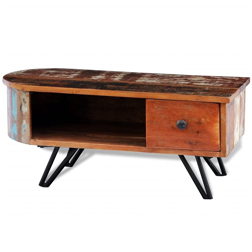 QJBSAVVA Coffee Table with Iron Pin Legs Solid Reclaimed Wood,Entrance Table Tray Tables Center Table Low Table Suitable for Meeting Rooms, Reception Rooms, Offices