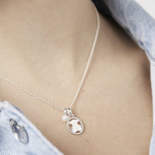 TOUS Sterling Silver Necklace for Women with Pearl and Bear Motif, Size: 1.2 cm. Length: 45 cm, Camee Collection