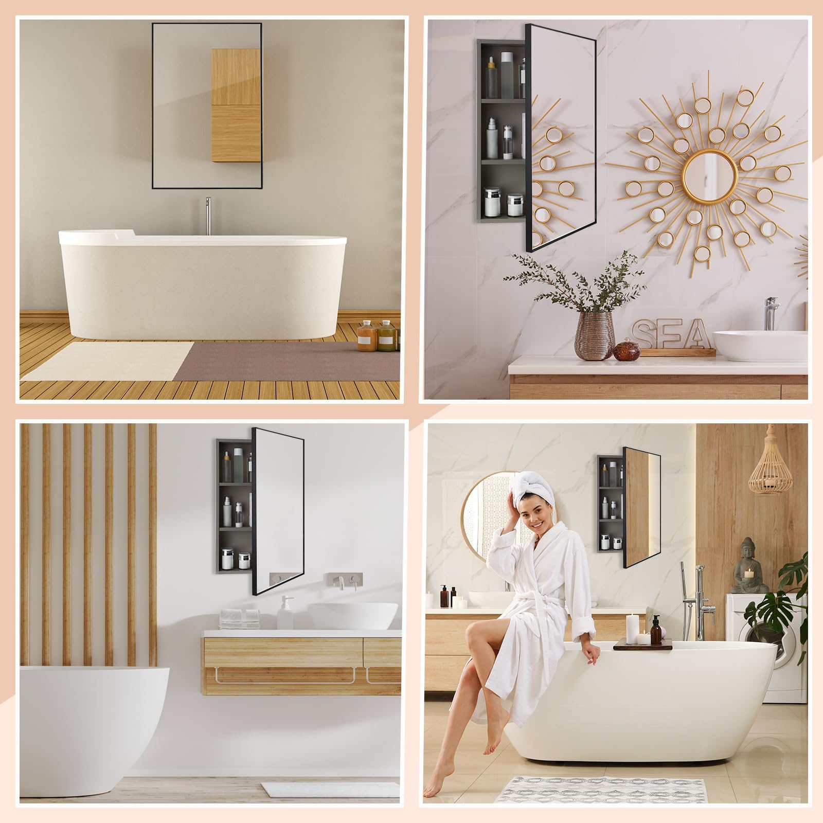 Suzile Medicine Cabinets with Mirror Bathroom Mirror Medicine Cabinet Wall Mounted Framed Recessed Bathroom Medicine Cabinet with Mirror 16 x 24 inch Mirror Cabinet Size (Light Grey,1 Pack)
