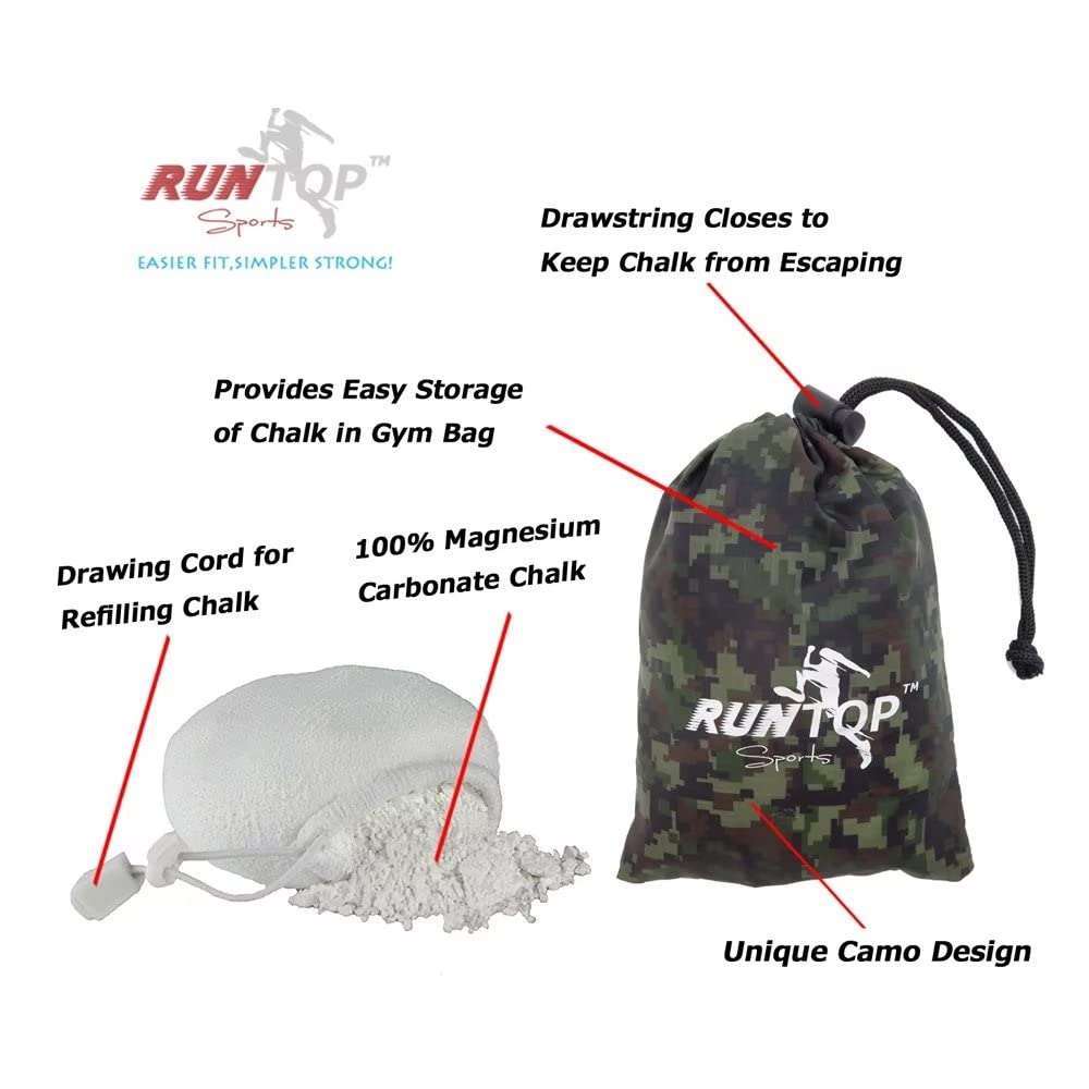 RUNTOP 2.4OZ Refillable Magnesium Carbonate Powder Gym Chalk Ball Bag Sock for Weightlifting Cross Fitness Training Gymnastics Rock Climbing Deadlifting Workout Bouldering Billiards Pole Dancing