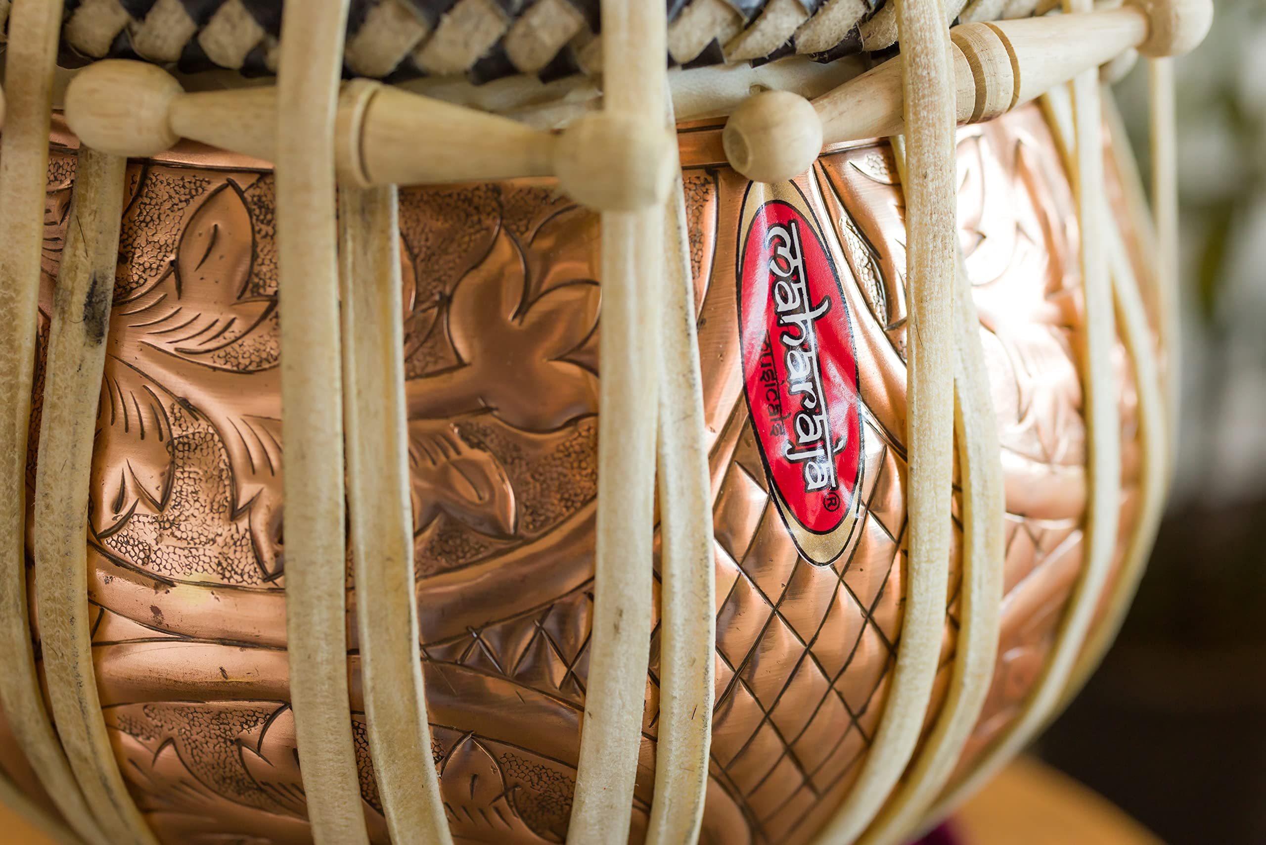 Tabla Drum Set by Maharaja Musicals, Professional, 3.5 Kg Copper Bayan - Designer Carving, Sheesham Tabla Dayan, Padded Bag, Hammer, Cushions, Cover, Tabla Musical Instrument (PDI-CJH)