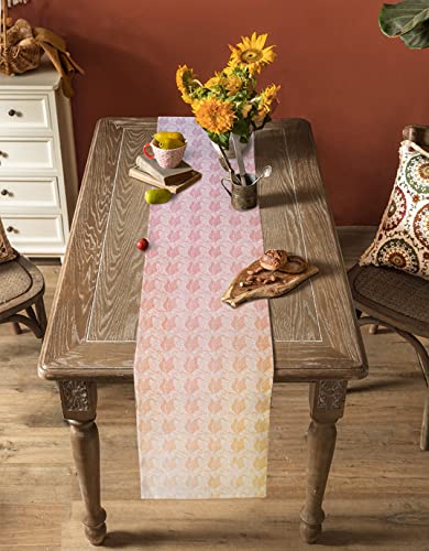Table Runner 108 Inches Long Plant Gradient Bay Leaf Palm Tree Leaf Coffee Table Runners for Farmhouse Birthday Party Holiday Dinner 13x108in