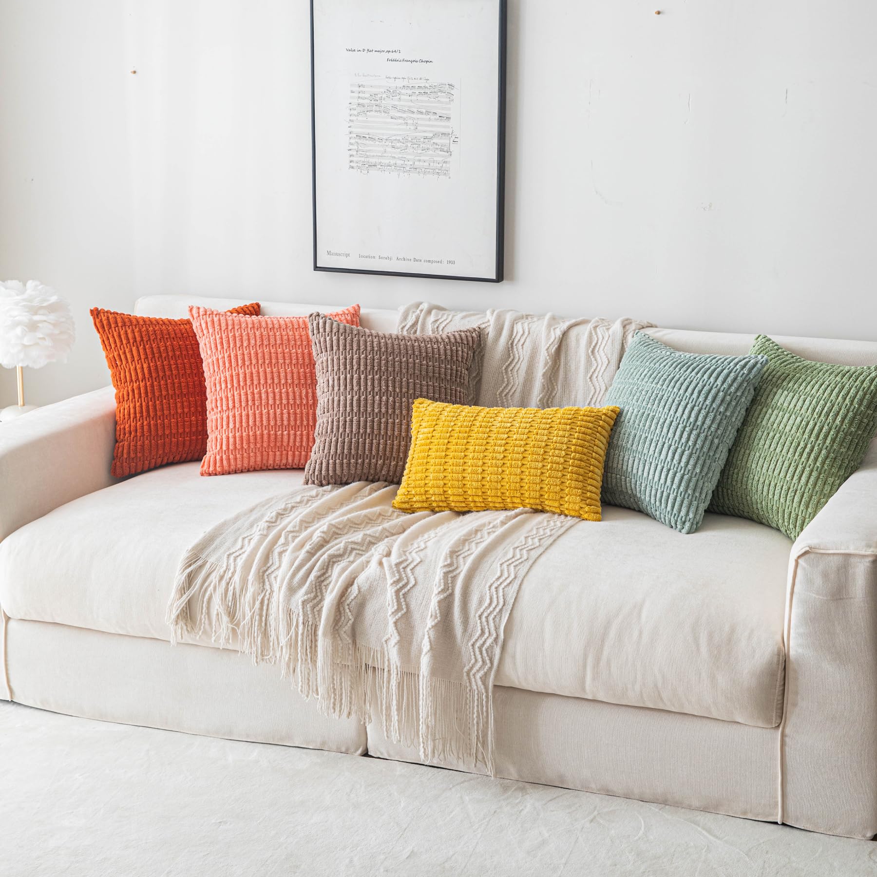 SHITURRE Decorative Throw Pillow Covers for Couch Bed Sofa Livingroom, Tan Square Cushion Covers Corduroy Striped Pillowcases for Boho Home Decor(18"x18", 2 Packs)
