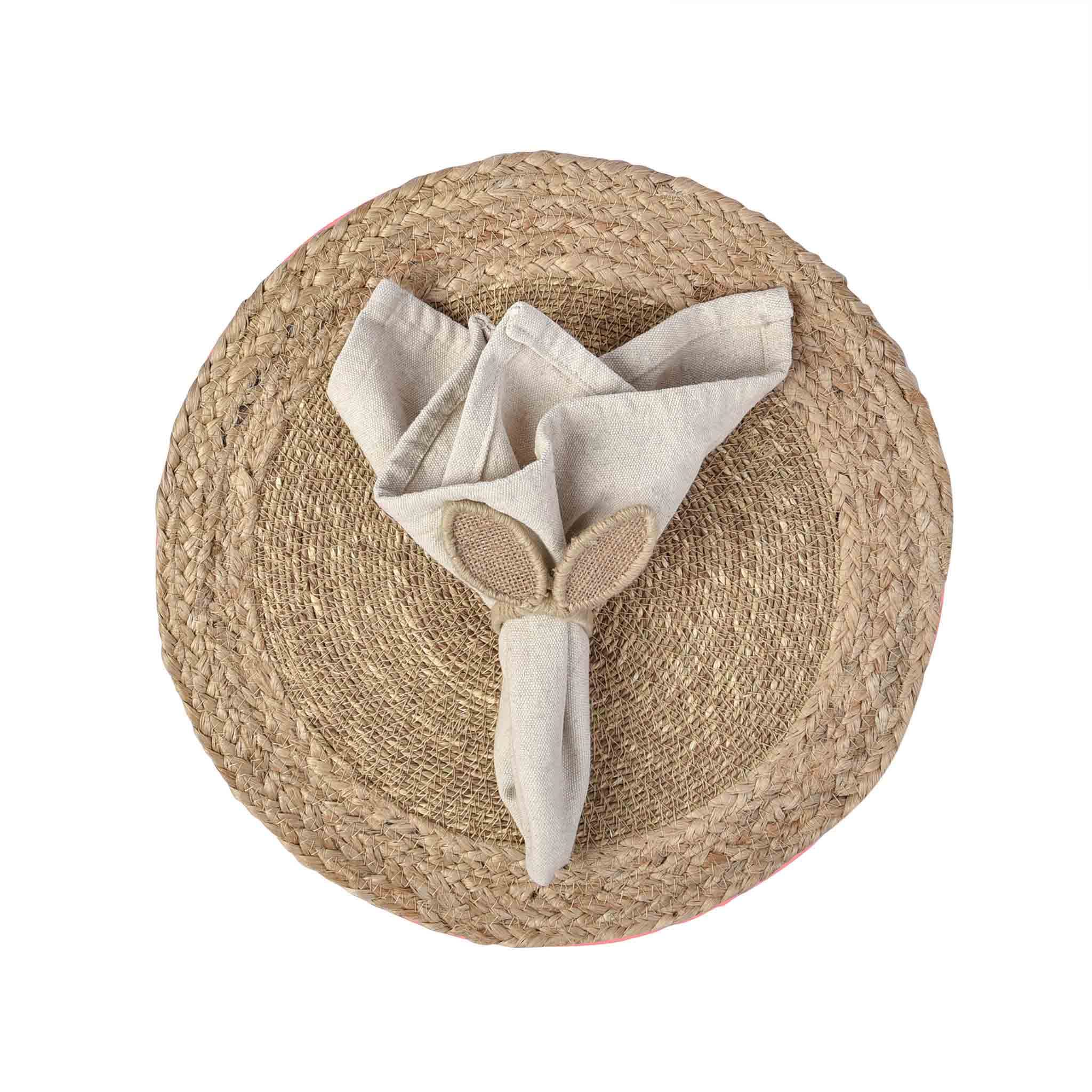 Trunkin' Set of 2, 13.5" Natural Braided Jute Placemat | Table Placemats for Easter Holiday or Spring Season | Table Mats for Party, Wedding
