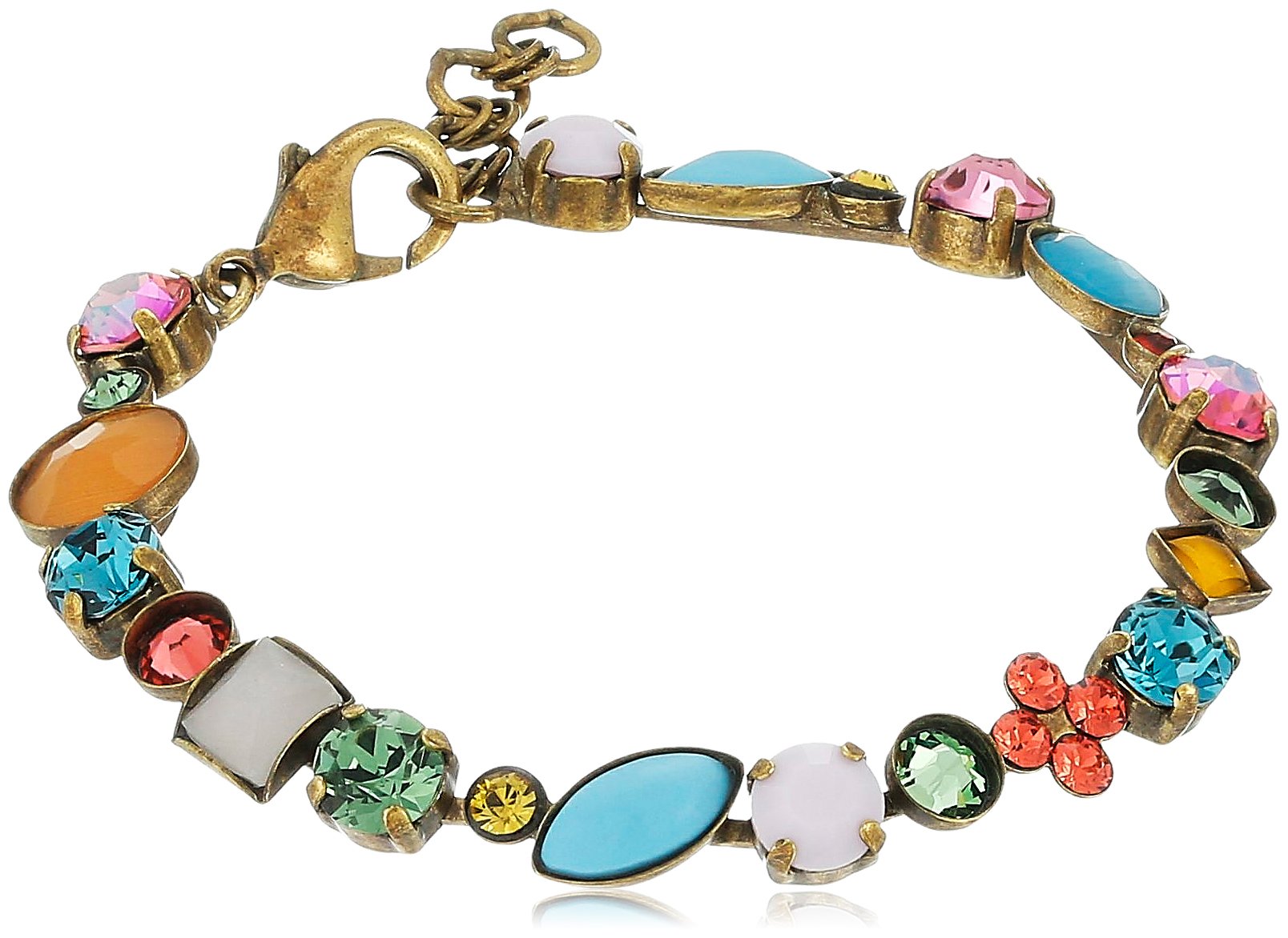 Sorrelli Crystal and Cabochon Classic Tennis Bracelet, Antique Gold-Tone Finish, Happy Birthday