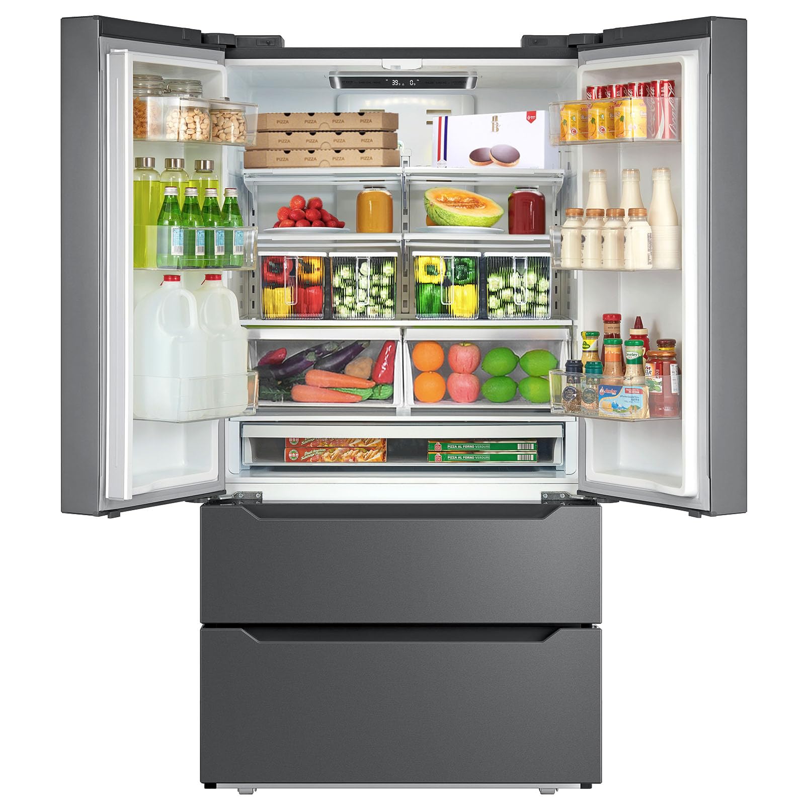 SMETA 36 Inch Side-by-Side Refrigerator 26.3 cu ft Freestanding with Auto Ice Maker and Water Dispenser Large Capacity Refrigerator for Home, Stainless Steel
