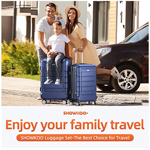 SHOWKOO Luggage PC+ABS Durable Expandable Hardside Suitcase with Double Spinner Wheels TSA Lock, 24-Inch, Blue