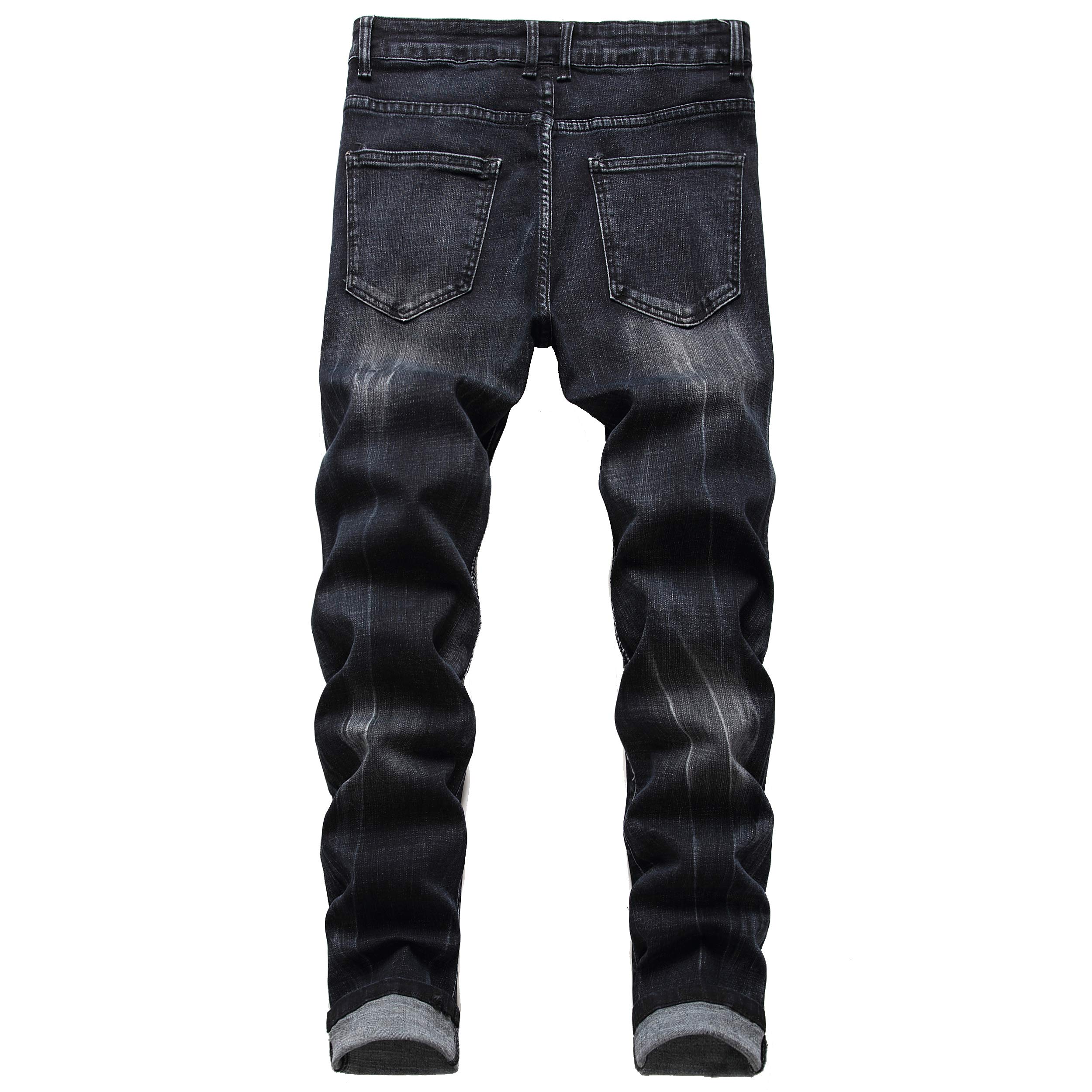 QIMYUM Men's Distressed Slim Fit Biker Jeans Stretched Moto Denim Pants (40, Black)