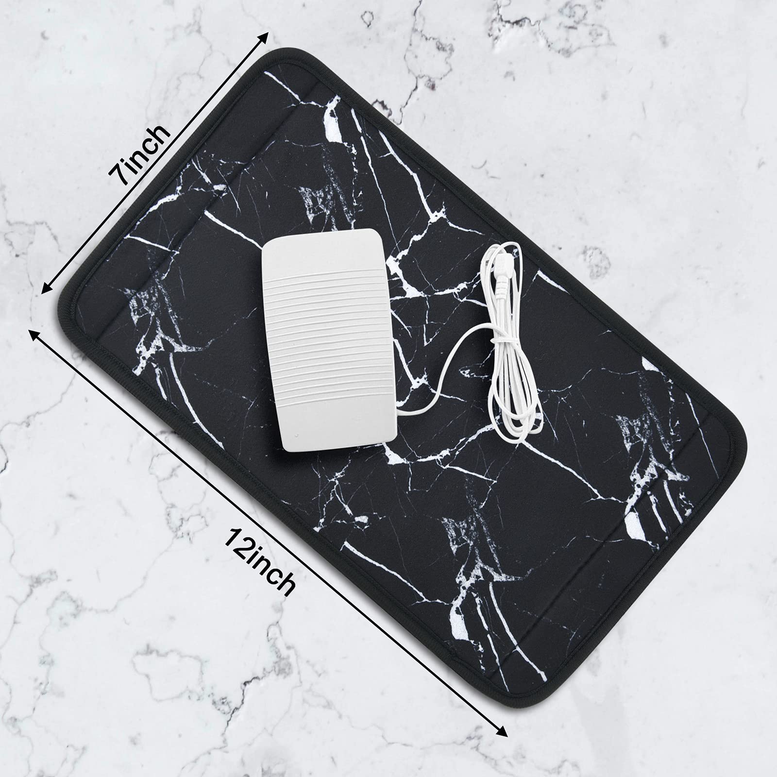 Sewing Machine Foot Pedal Pad Stay in Place Mat, Non Slip Rubber and Hook and Loop Pad to Keep Foot Pedal Steady on Hard Floor Carpet, Piano Pedal,12βx7β, 1/5β Thick (Black+White)