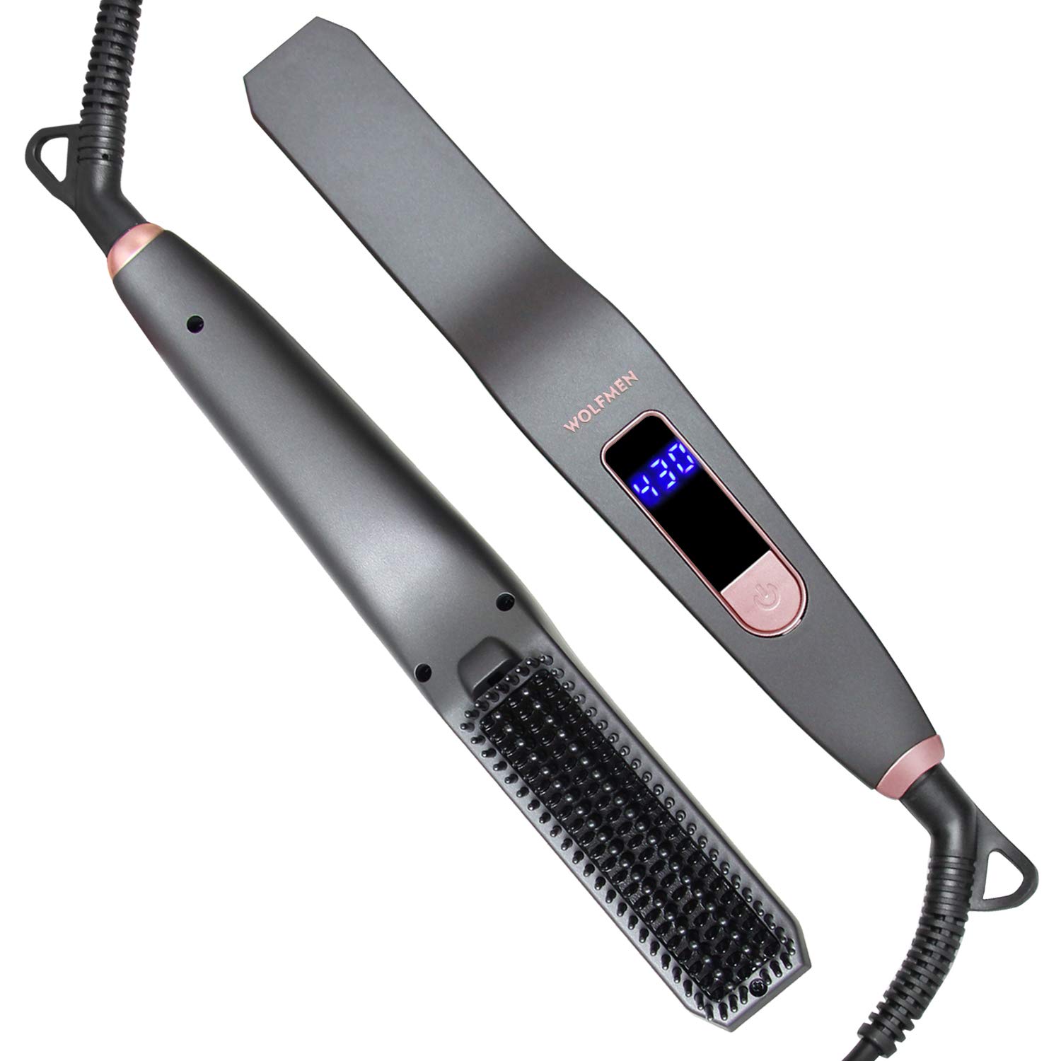 WOLFMEN Beard Straightener for Men - Heated Beard Comb for Men, Ionic Heated Beard Brush Straightener, Hot Beard Comb for Men with 6 Temperatures and Quick Electric Heated