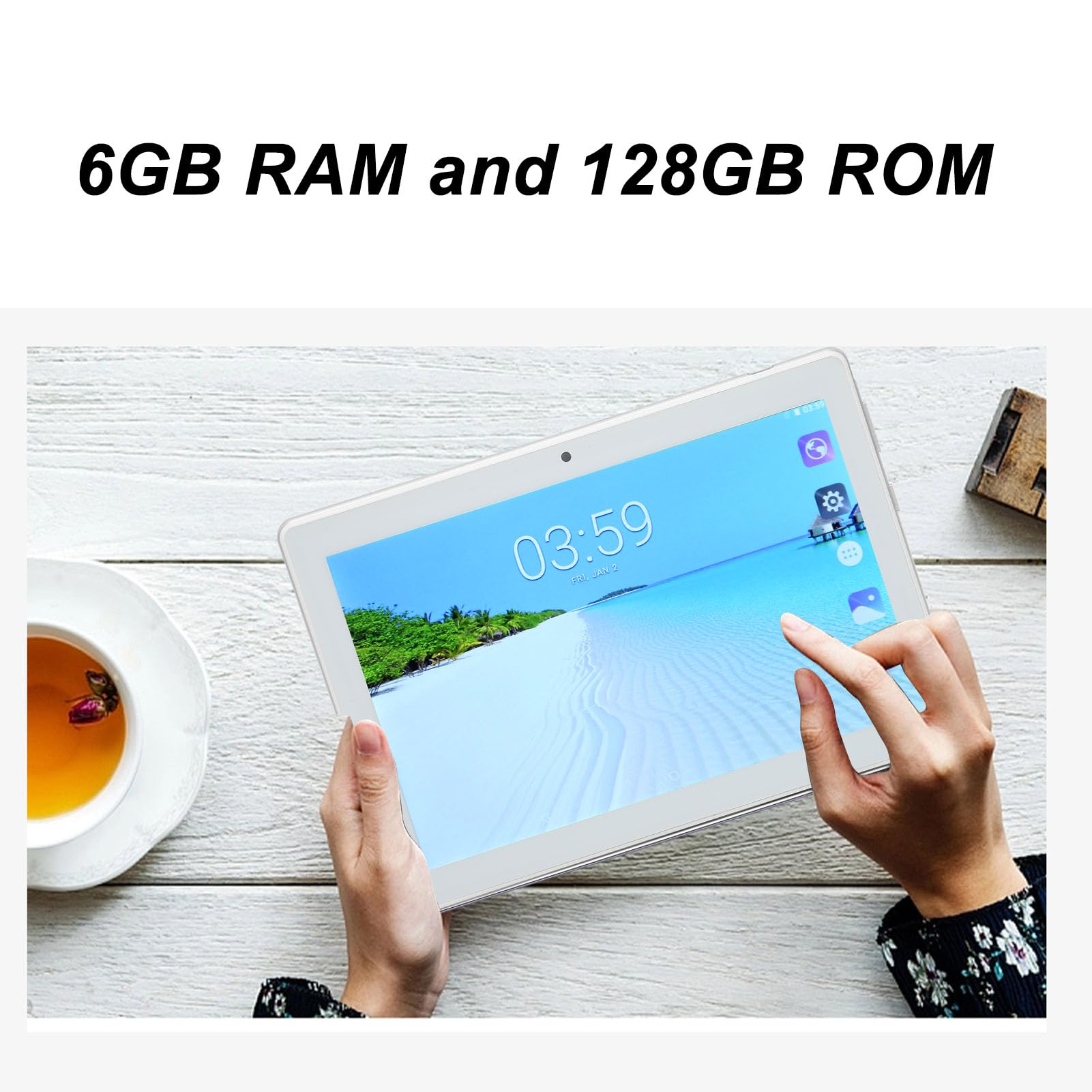 SHYEKYO Tablet PC, US Plug 100‑240V Octa Core CPU 6GB RAM 128GB ROM 8 Inch FHD Office Tablet 3 Card Slots for School (Silver)