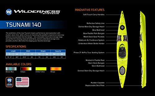 Wilderness Systems Tsunami 140 | Sit Inside Touring Kayak | Kayak with Rudder | 14' | Infinite Yellow