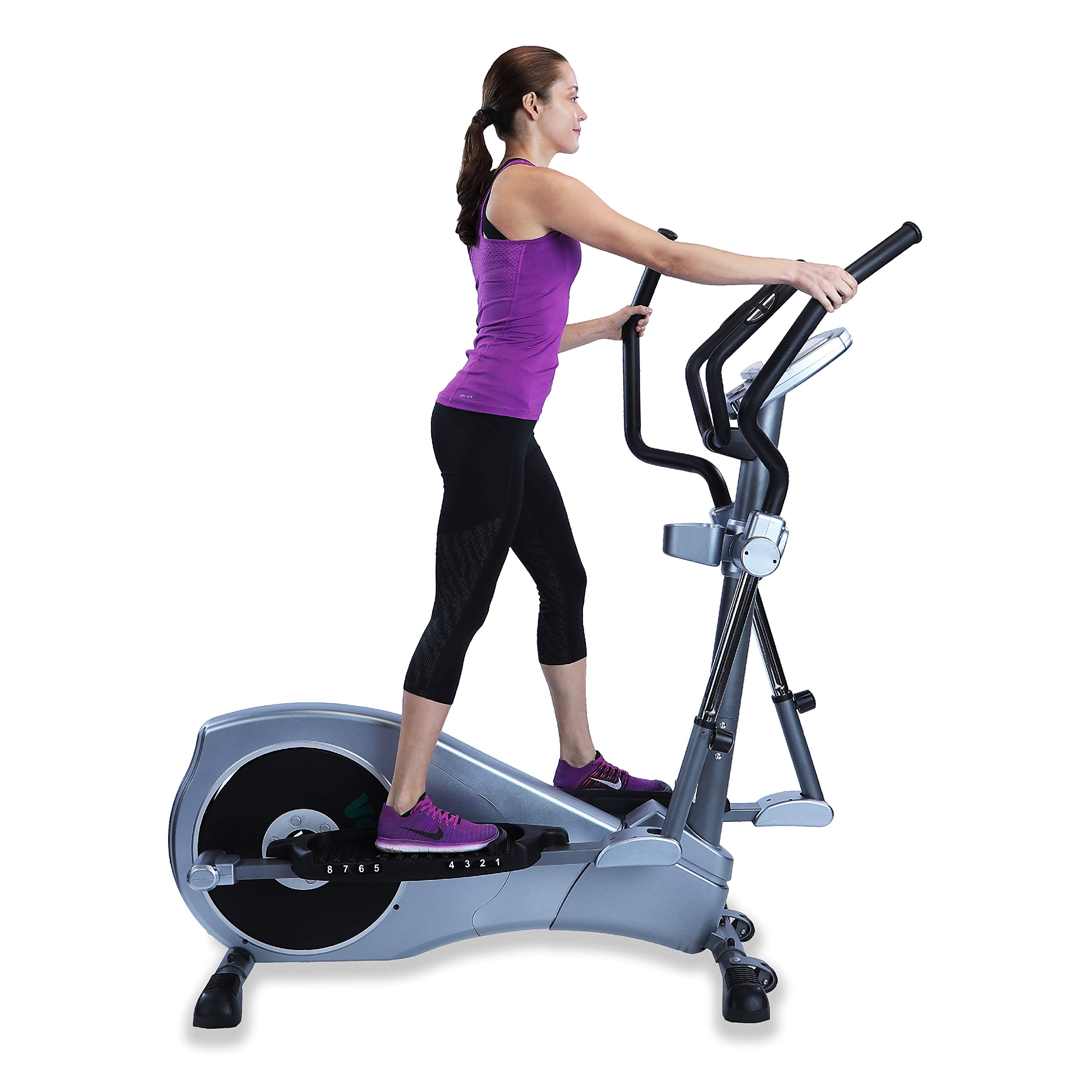 V-450 Standard Stride 17” Programmable Elliptical Exercise Cross Trainer w/Adjustable Arms & Pedals, HRC Control Program for Cardio Fitness Strength Conditioning Workout (Black/Gray, 450)