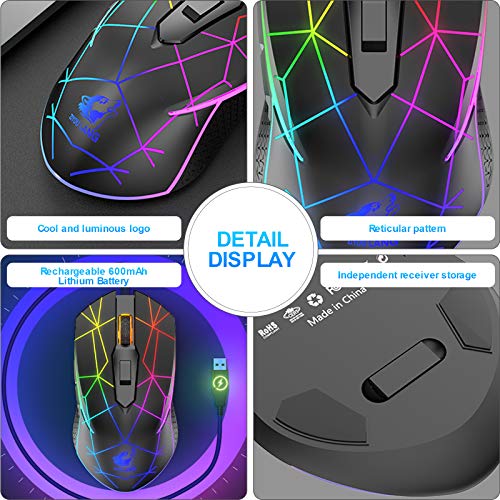 ZIYOU LANG X9 Wireless Gaming Mouse with 2.4Ghz USB Receiver Rainbow RGB Backlight Adjustable DPI Silent Click Rechargeable Ergonomic 7 Button for Computer Laptop PC Mac Gamer Office Use(Star Black)