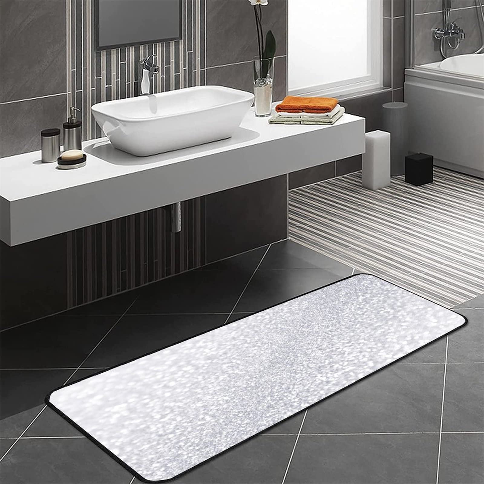 TsyTma Silver Glitter Bling Kitchen Rug Non-Slip Decor Absorbent Kitchen Floor Mat Bathroom Rug Waterproof Runner Rug 39"x20"