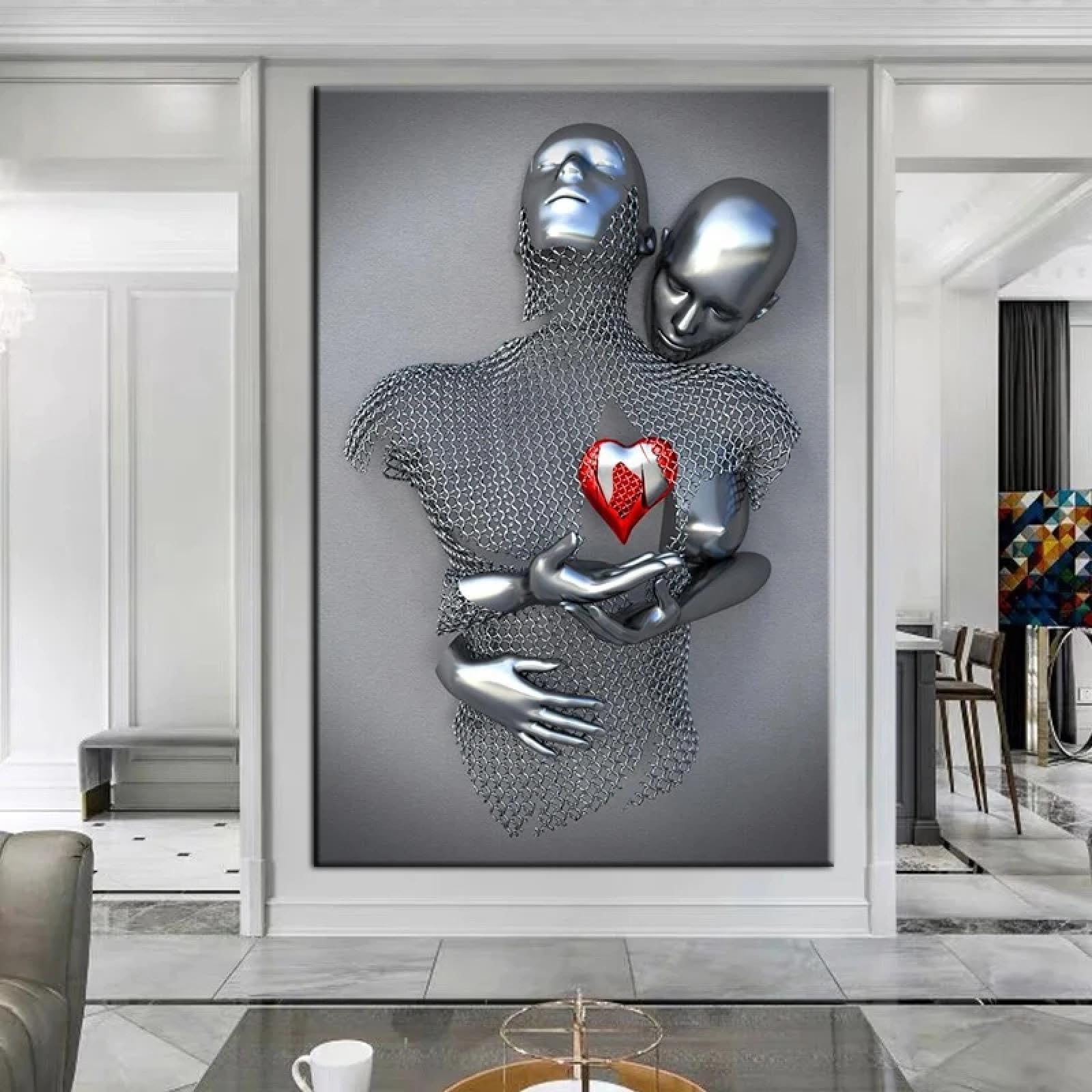 Romantic Couples Figure Statue Canvas Paintings Abstract Sculpture Poster and Prints Wall Art Picture For Home Interior Decor 50x80cm(20x32in) Frameless