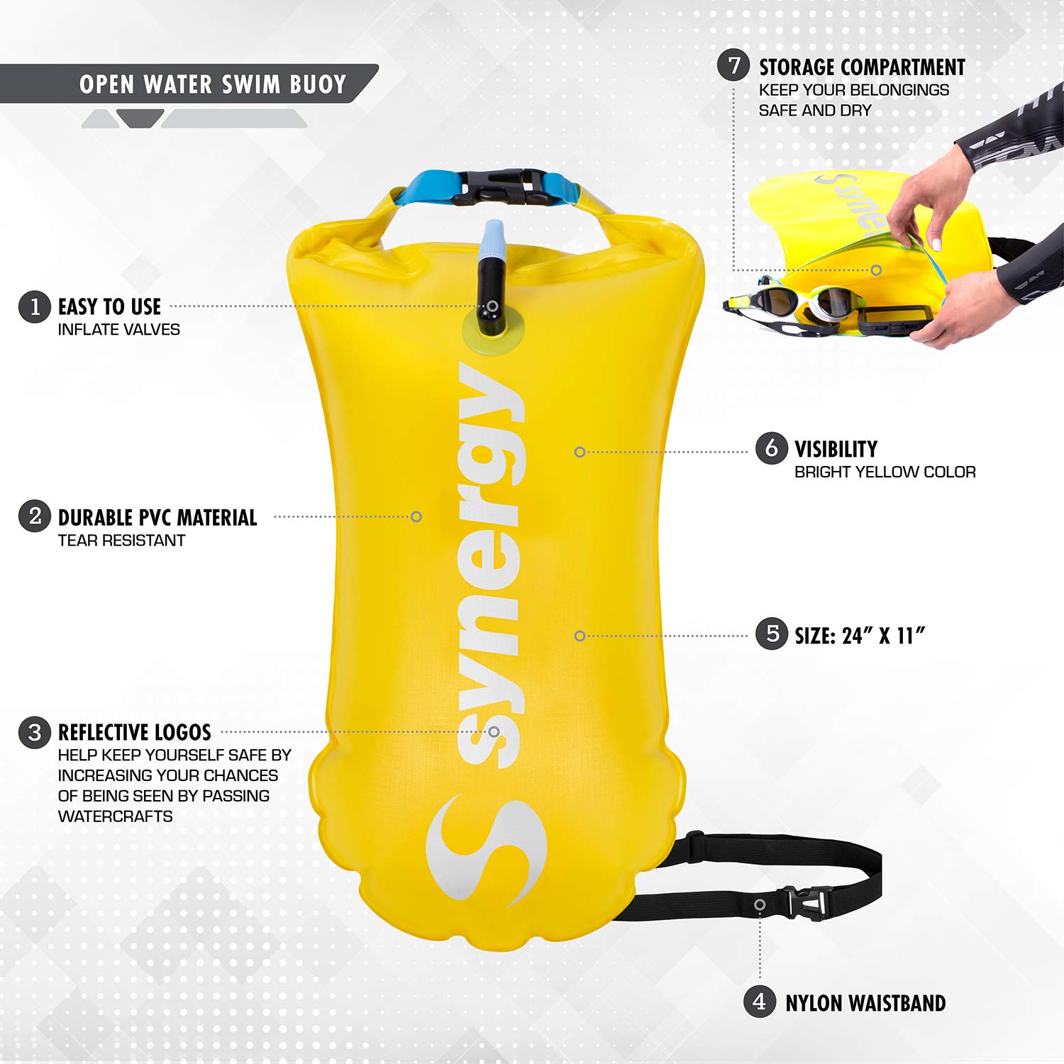 Synergy Swim Buoy for Triathlon and Open Water Swimming (Orange, 28L)