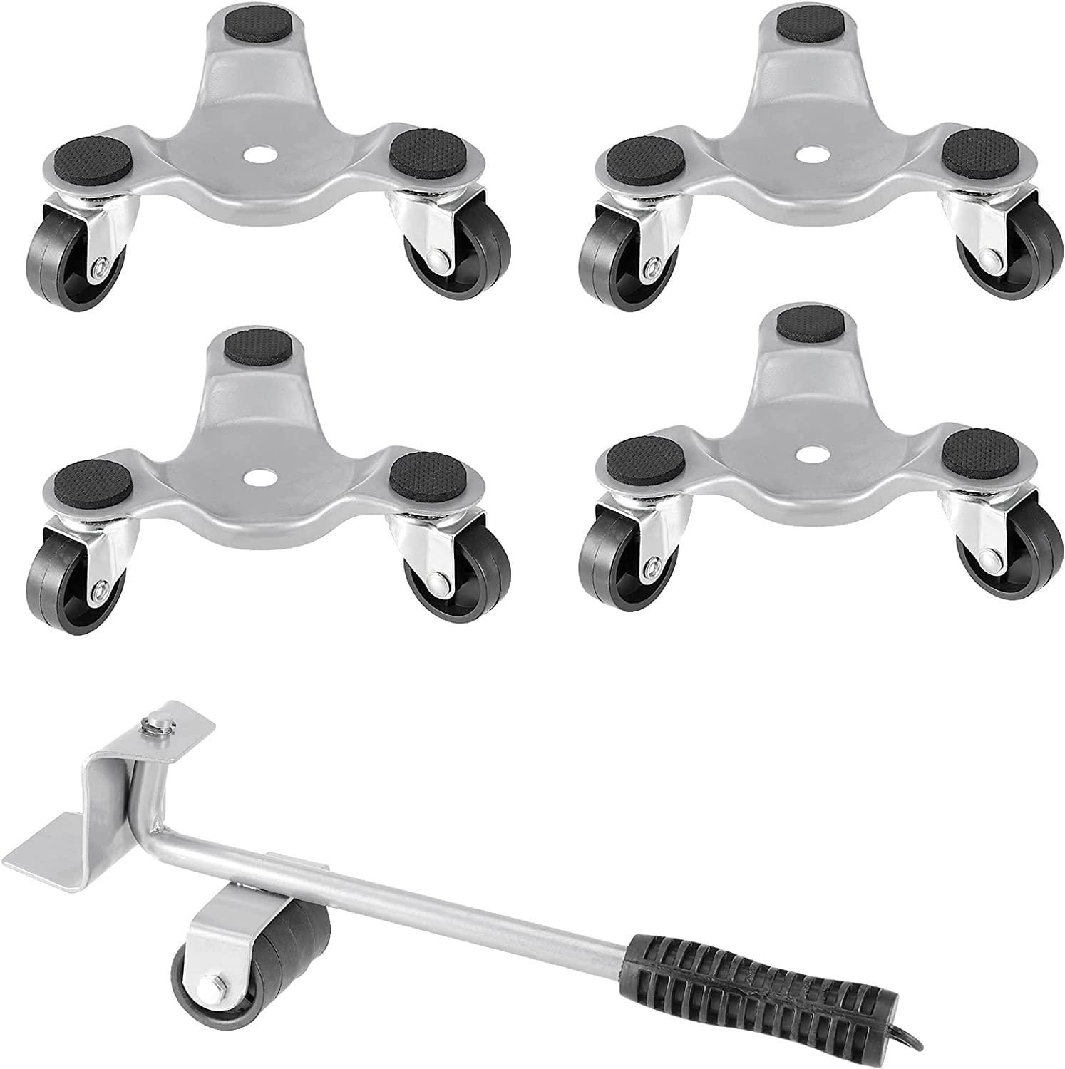 SINJEUN 4 Pack 6 Inch Steel Tri-Dolly, Furniture Dolly Mover with 1 Lifter, Furniture Corner Mover 3 Wheel Dolly for Moving Heavy Furniture, Appliances, 440 Lbs Capacity