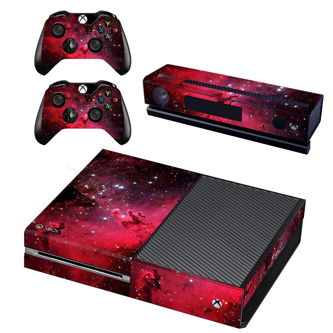Wodoys Vinyl Stickers Skins Fit for Xbox One Console and Controllers Suit Whole Body, Red Nebula